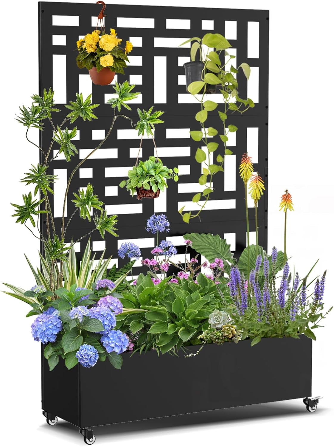 Sedeke 71"x 47"x 16" Metal Planter Box with Trellis, Raised Garden Bed ...