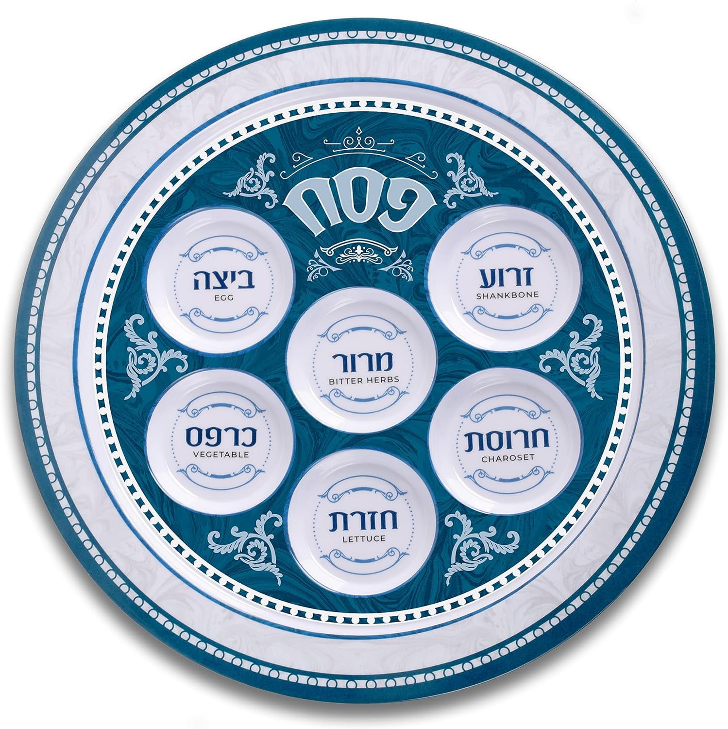 Seder Plate For Passover - Melamine 12" Passover Seder Plate - Blue And ...