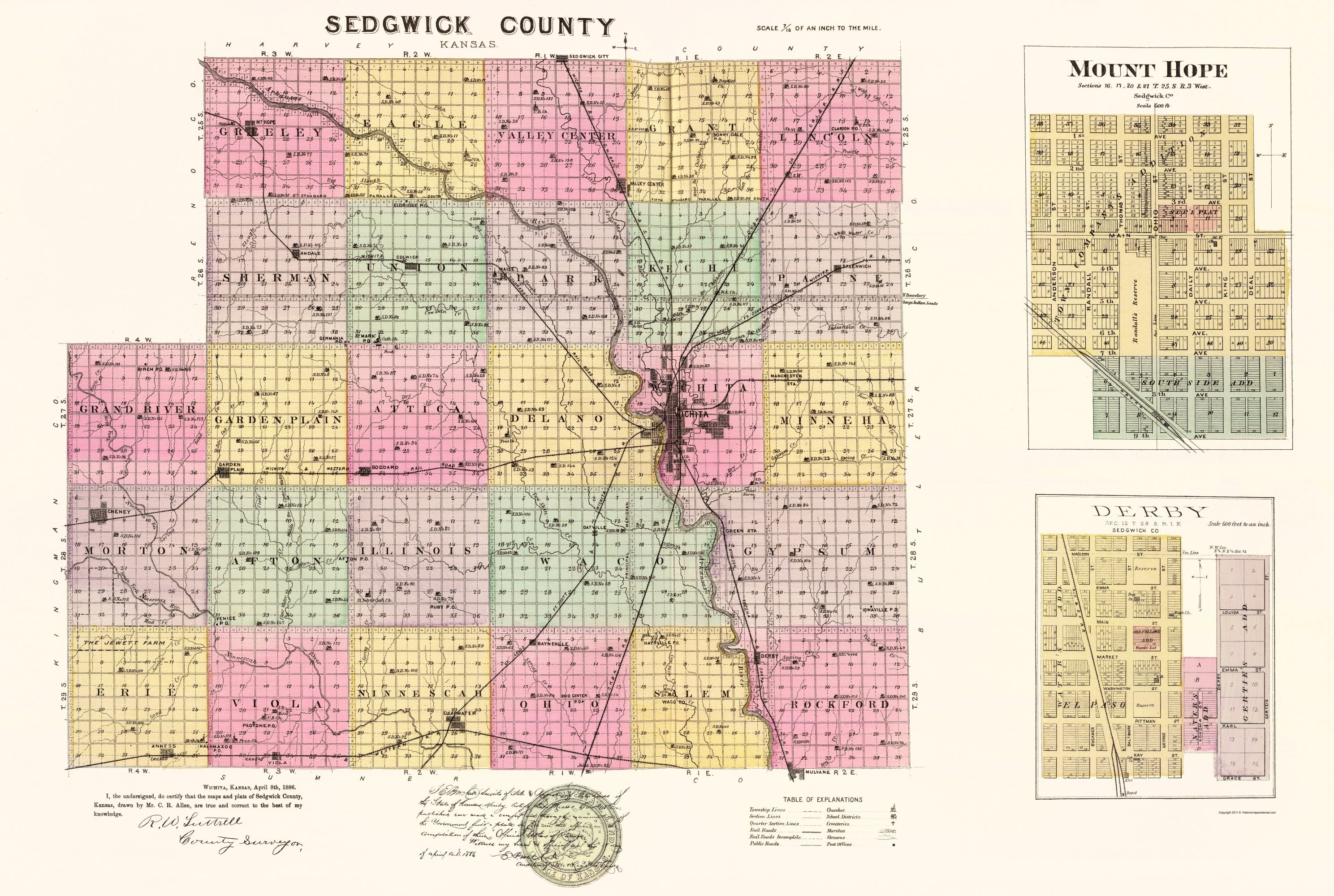 Historic County Map - Sedgwick County Kansas - Everts 1887 - 23 x 34.23 ...