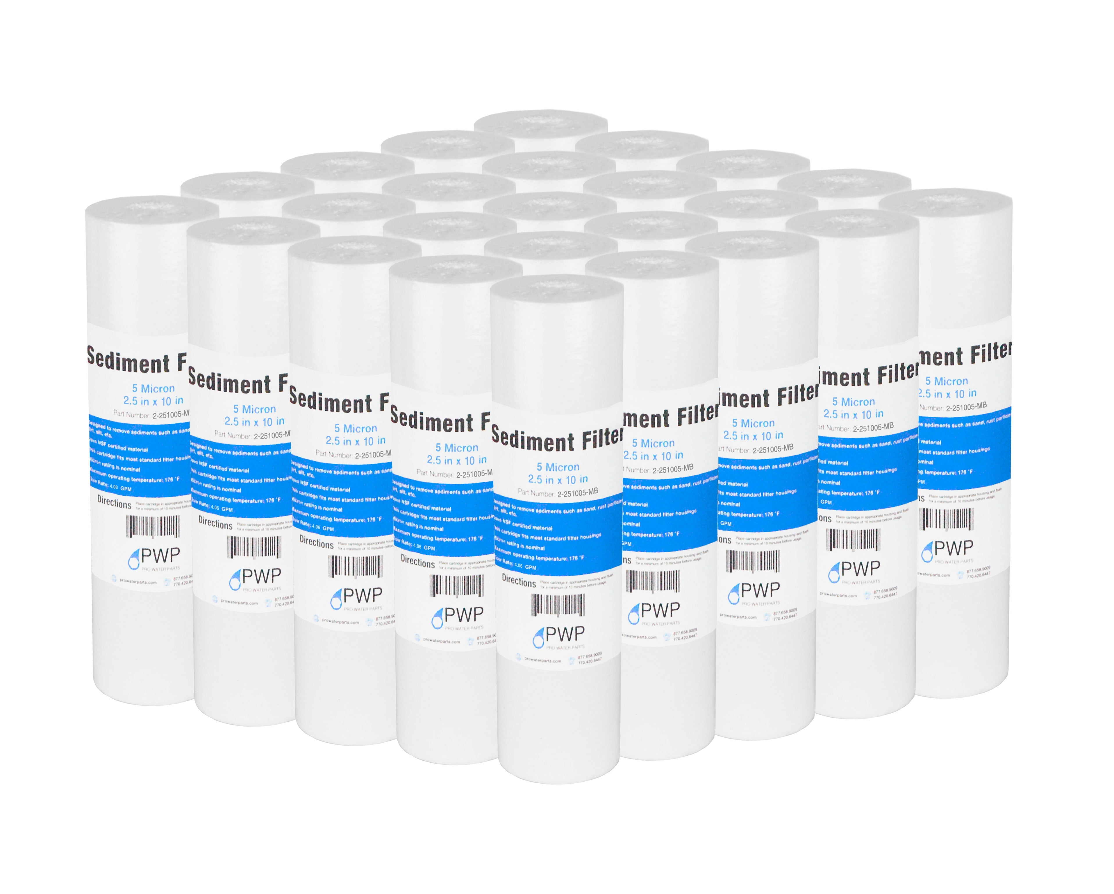 Sediment Melt Blown Water Filter Cartridge, 2.5x10" 5 Micron, 25 Pack for Whole House Reverse ...