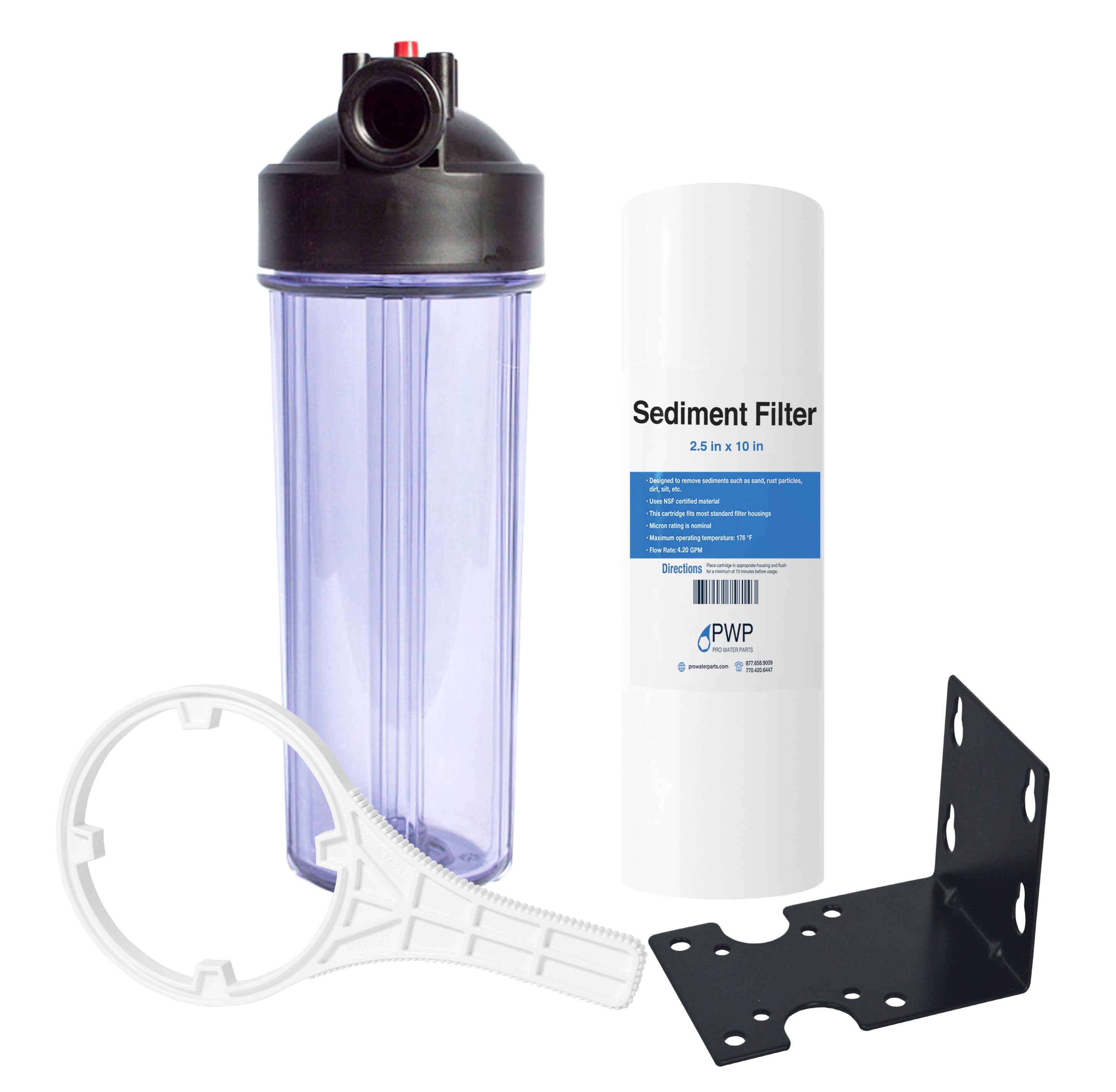 Sediment Water Filtration System with Clear 2.5X 10" Housing 3/4 "Ports ...