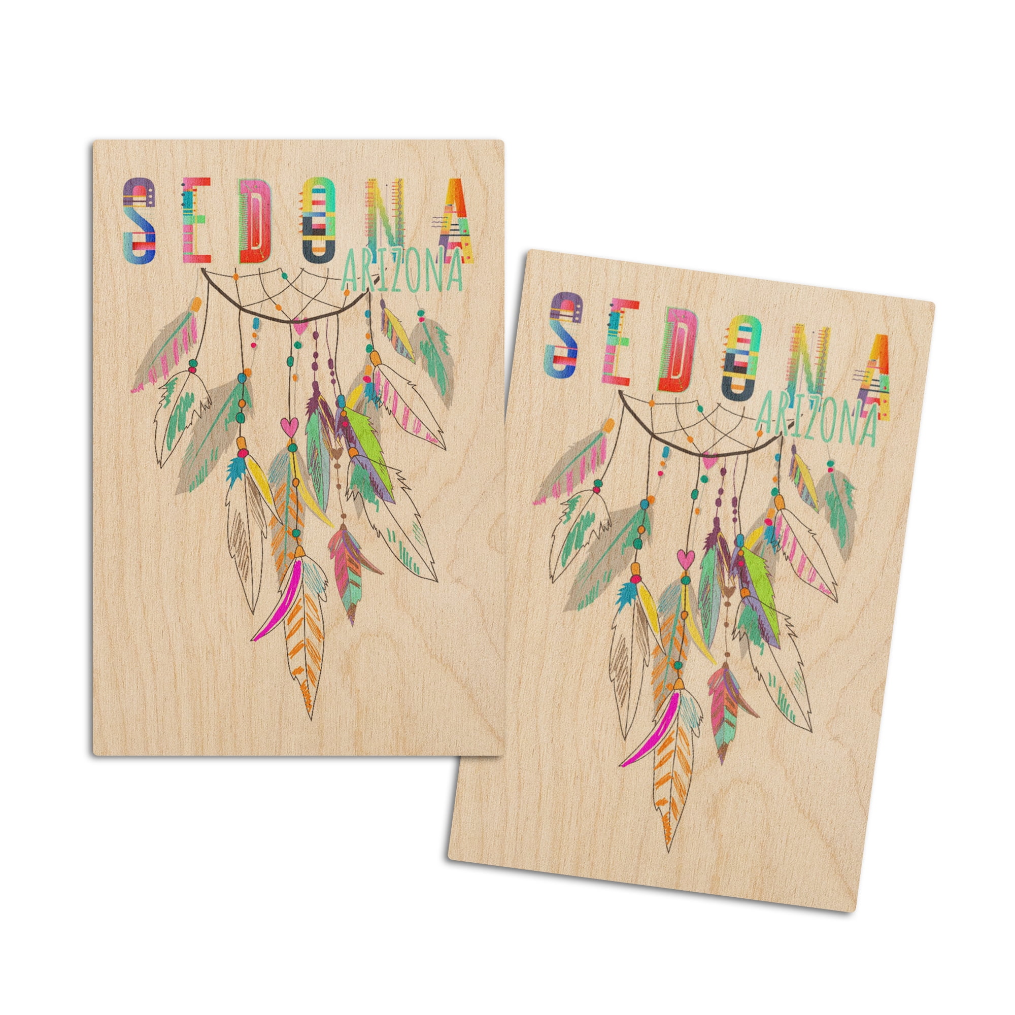 Sedona, Arizona, Colorful Feathers, Dreamcatcher, Contour (4x6 Birch ...