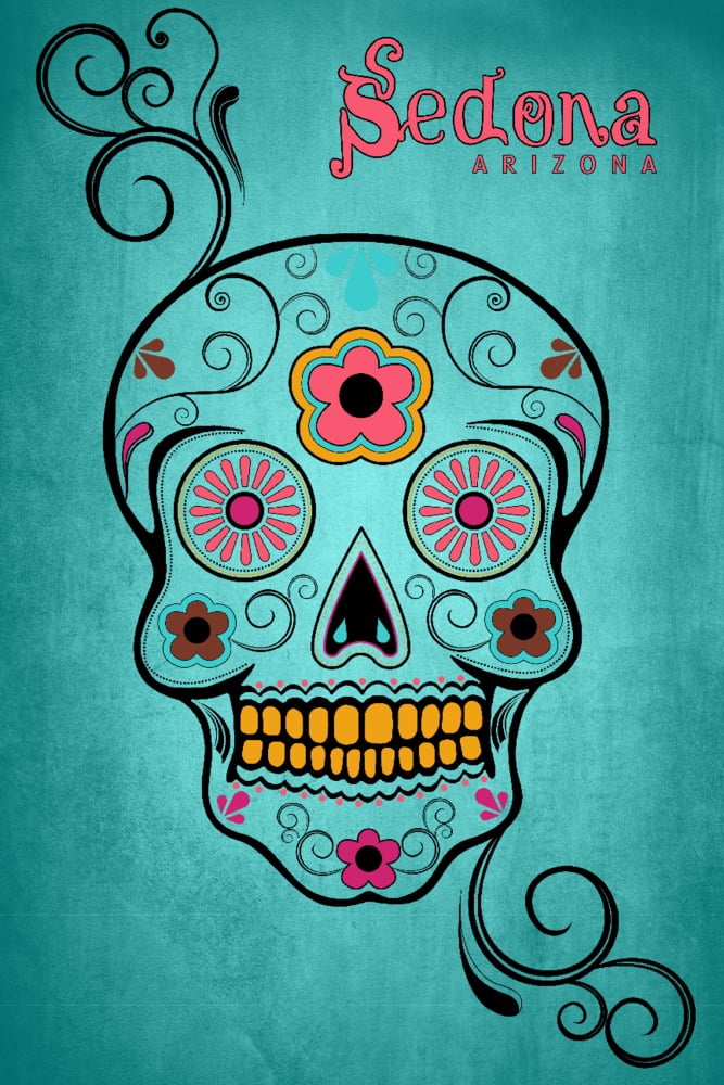 Sedona, Arizona, Sugar Skull, Turquoise Background (16x24 Giclee ...