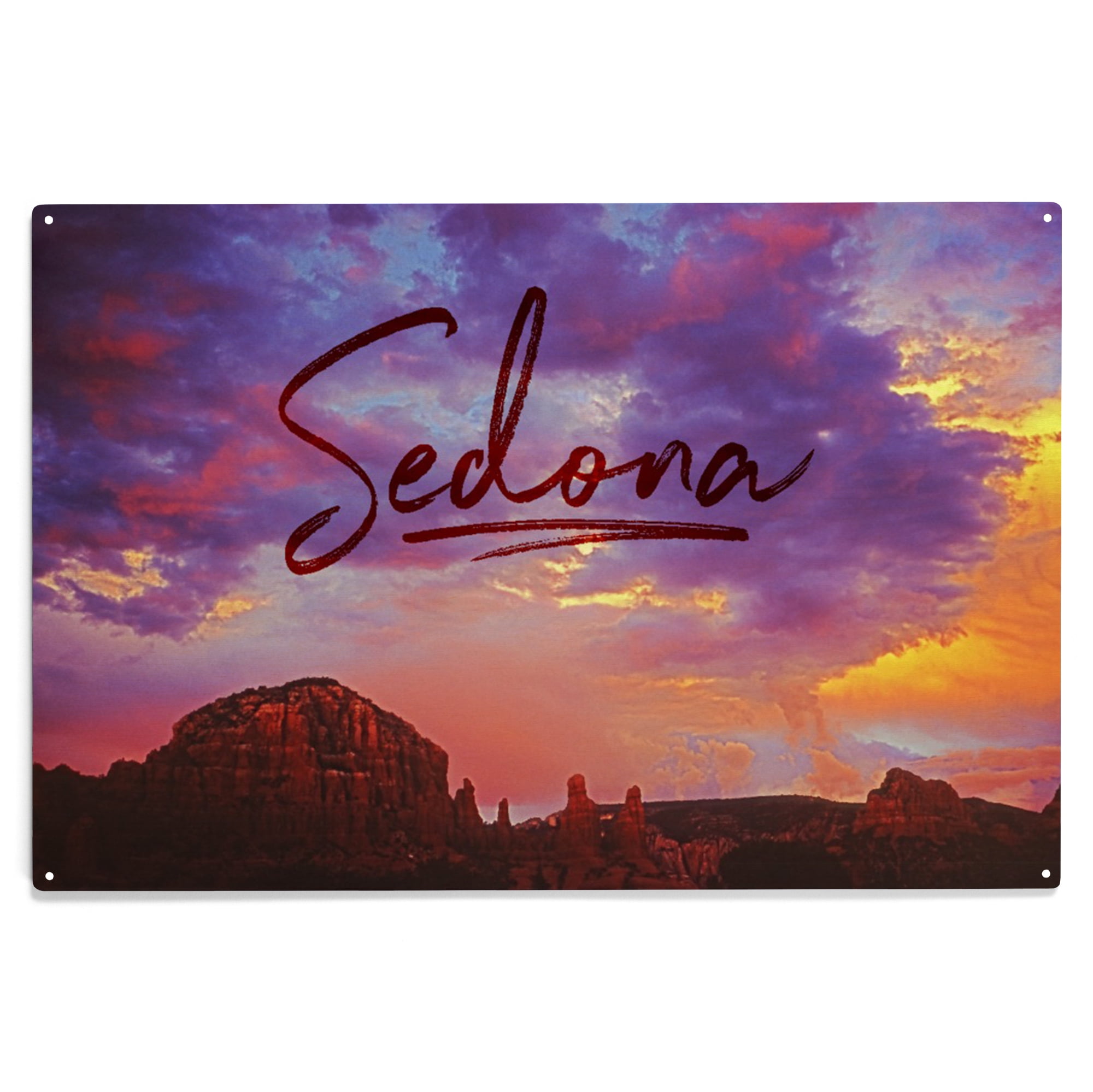 Sedona, Arizona, Sunset and Red Rock Mountains Birch Wood Wall Sign ...