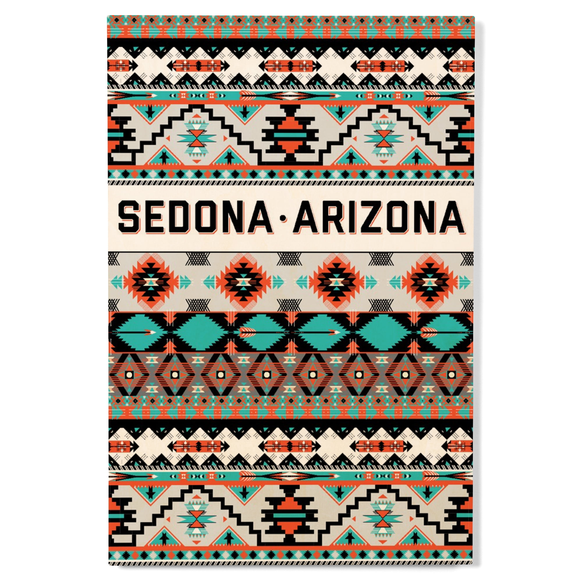 Sedona, Arizona, Tribal Inspired Pattern, Orange and Blue Birch Wood ...