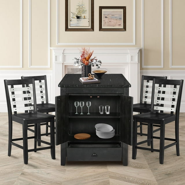 Sedona Houese 5 piece Dining Table Sets, with Faux Marble Tabletop ...