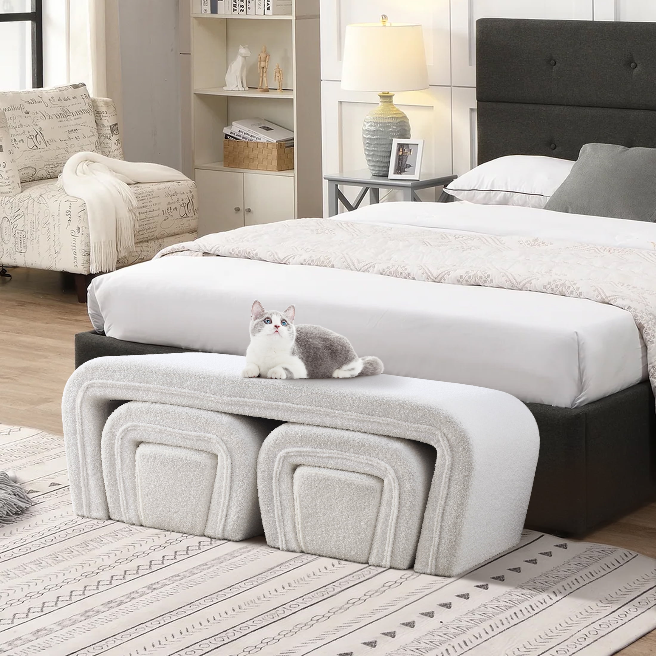 Sedona House 46"W 5 Pieces Modern Ottoman Bench Set, with Four ...