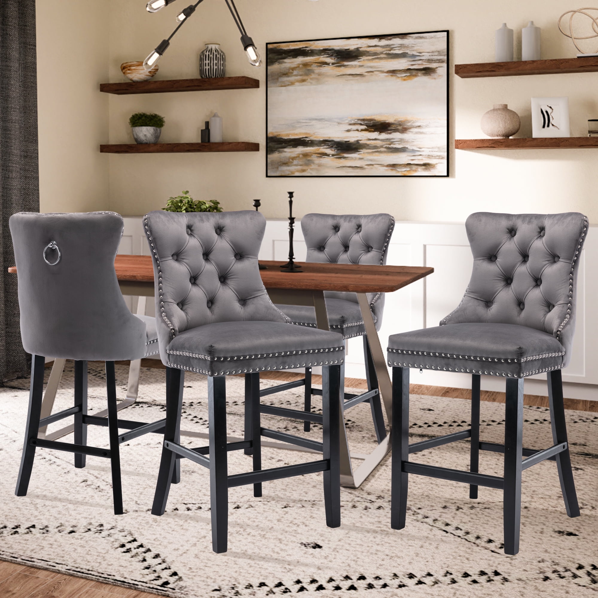 Sedona House Bar Stools Set of 4, Contemporary Velvet Upholstered Bar ...