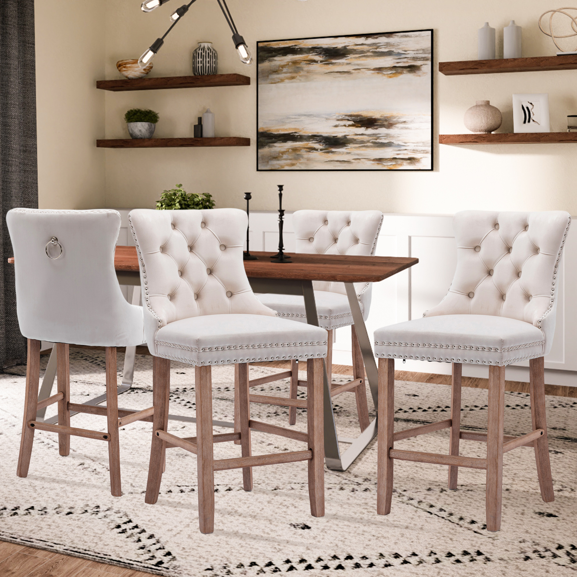 Sedona House Bar Stools Set of 4, Contemporary Velvet Upholstered Bar ...