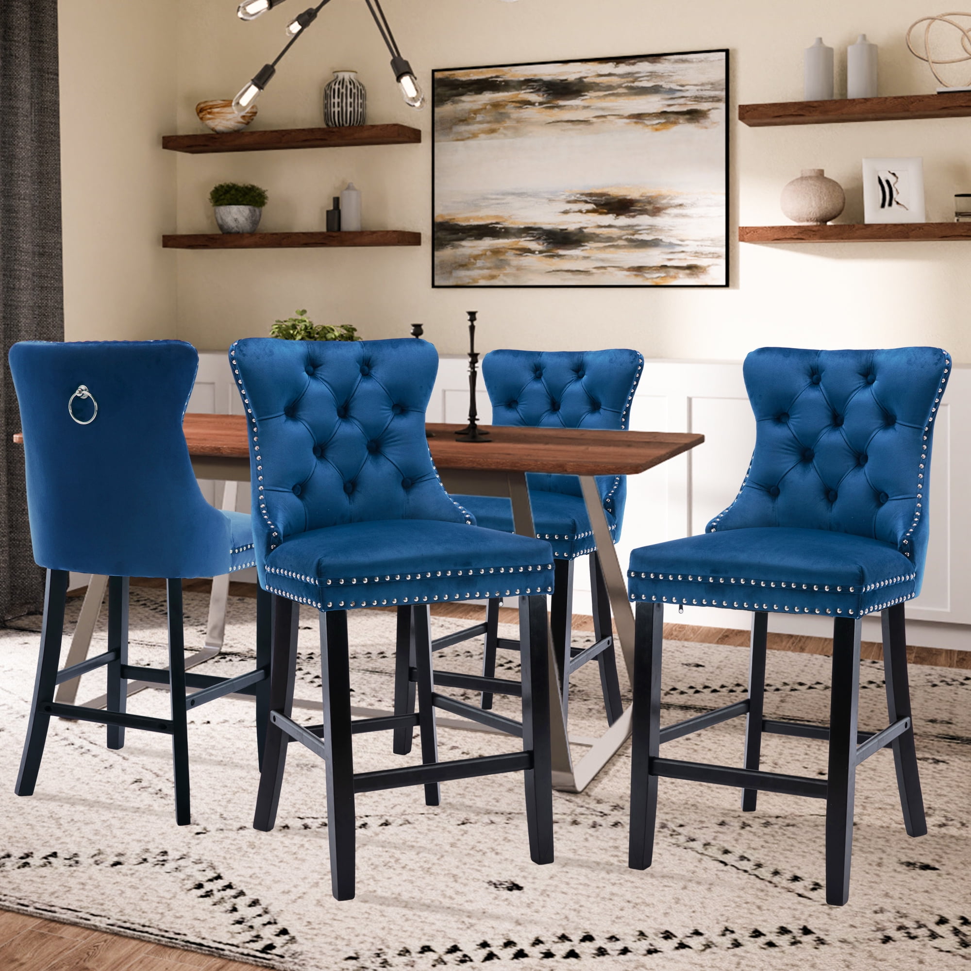 Sedona House Bar Stools Set of 4, Contemporary Velvet Upholstered Bar ...
