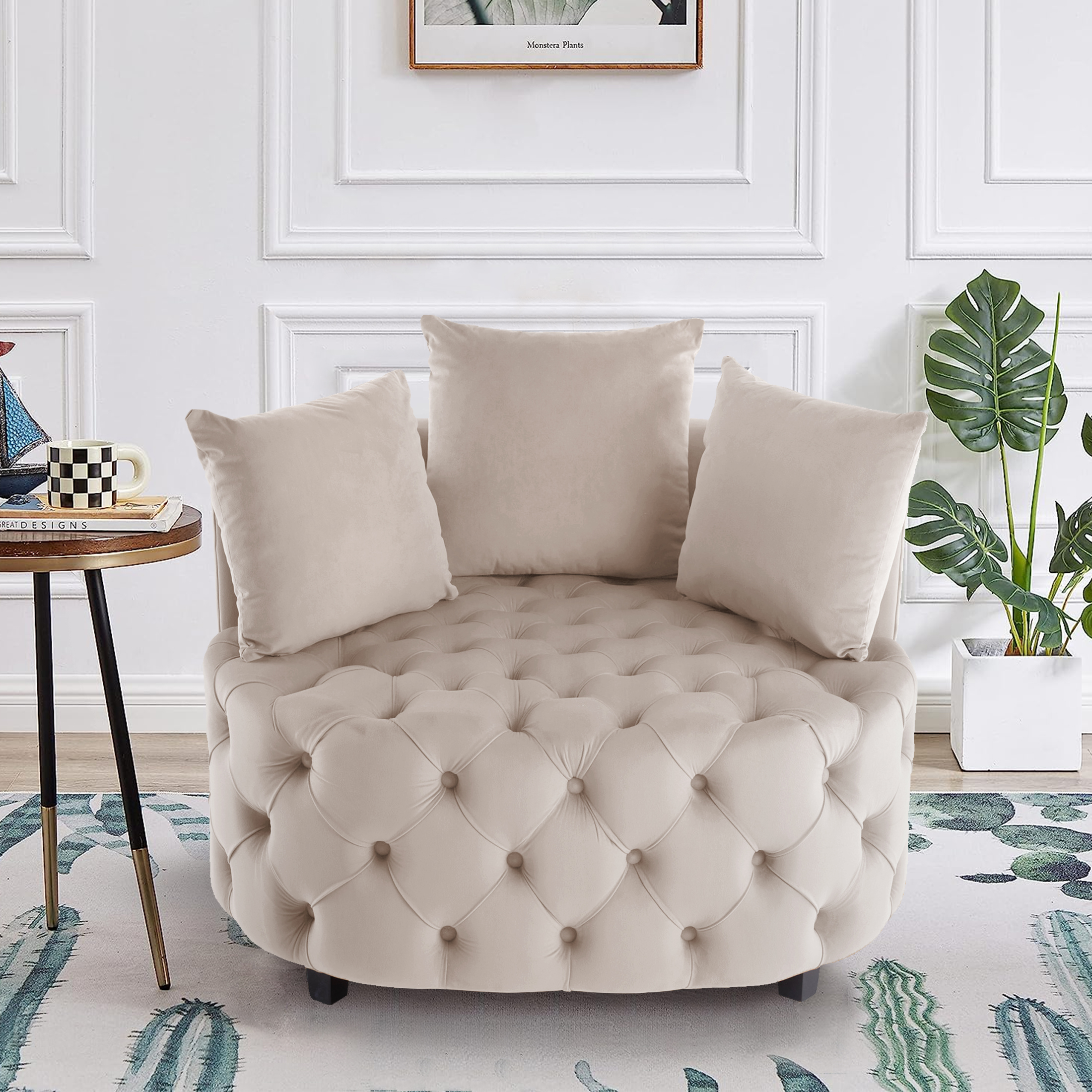 Sedona House Classical Barrel Chair Tufted Button Chair with 3 pillows ...