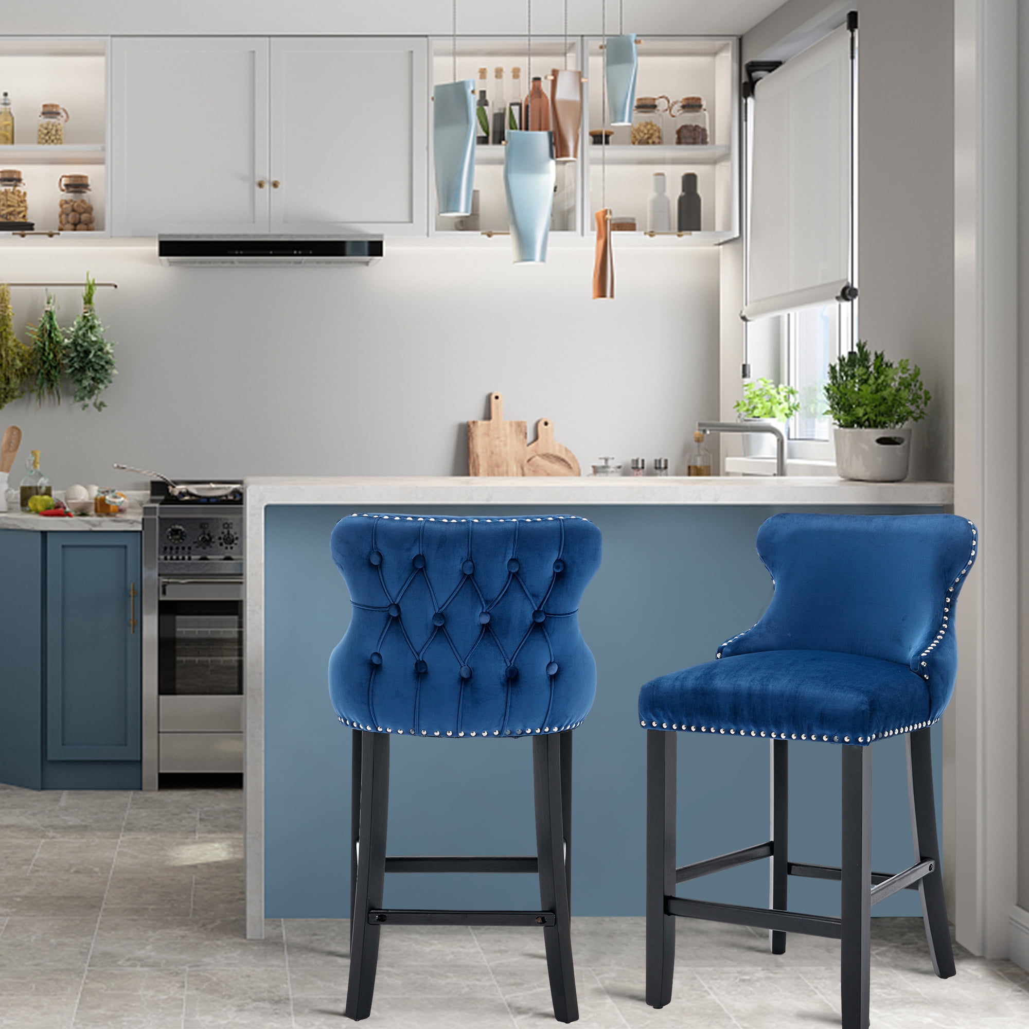 Sedona House Counter Height Bar Stools Set of 2, Velvet Wing-Back ...