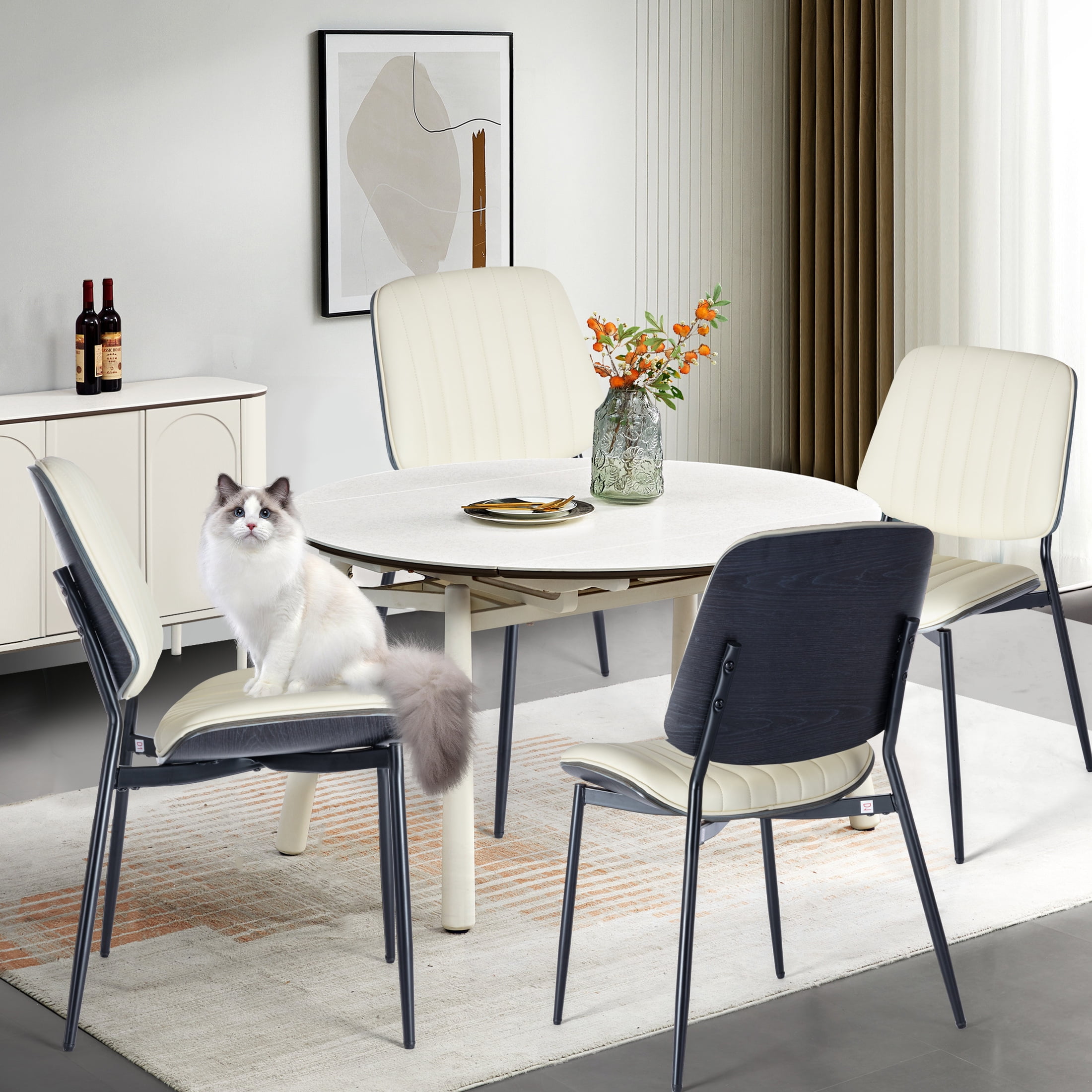 Sedona House Dining Chairs Set of 4 Retro Faux Leather Chair with ...