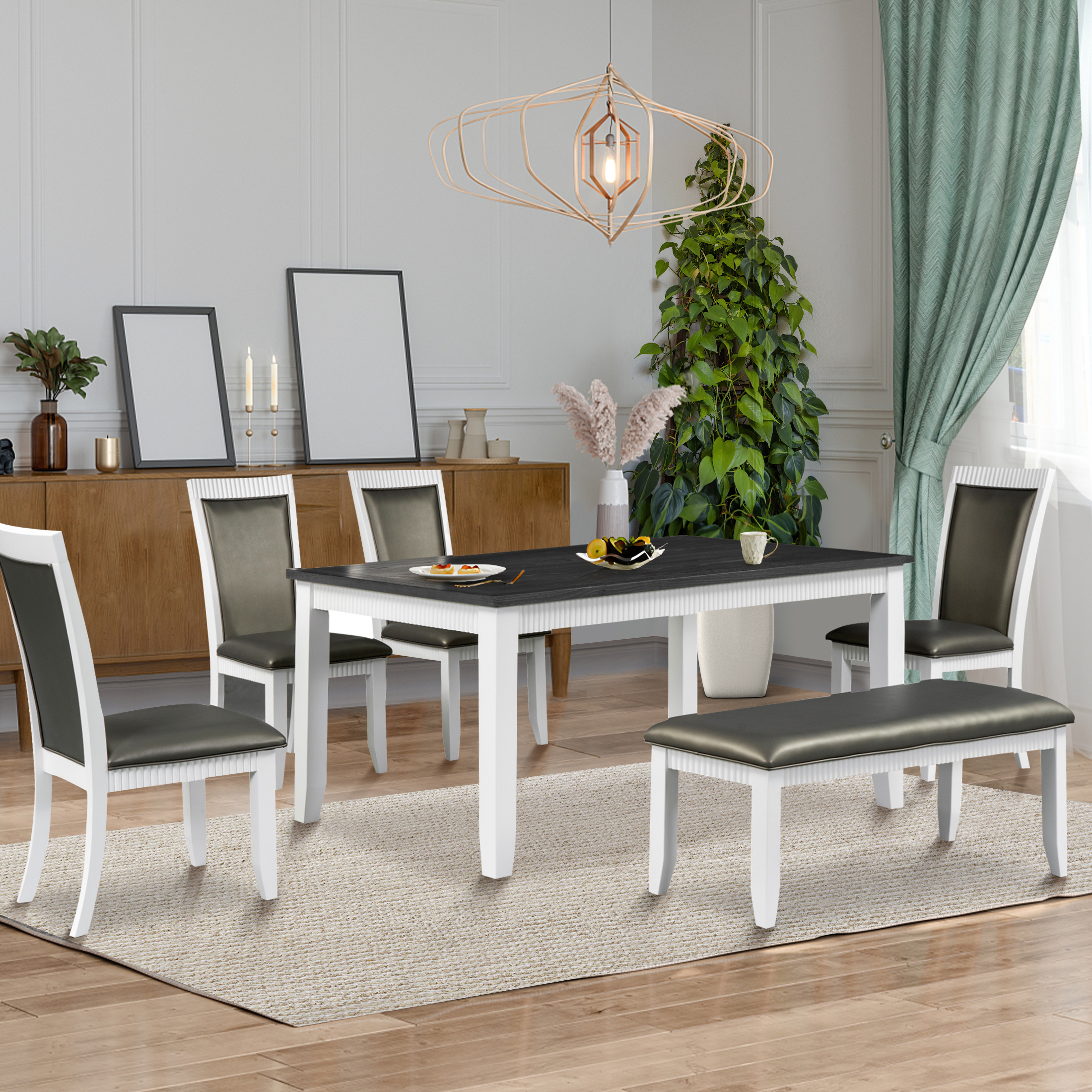 Sedona House Dining Table Set of 6 with Bench, Rustic Solid Wood ...
