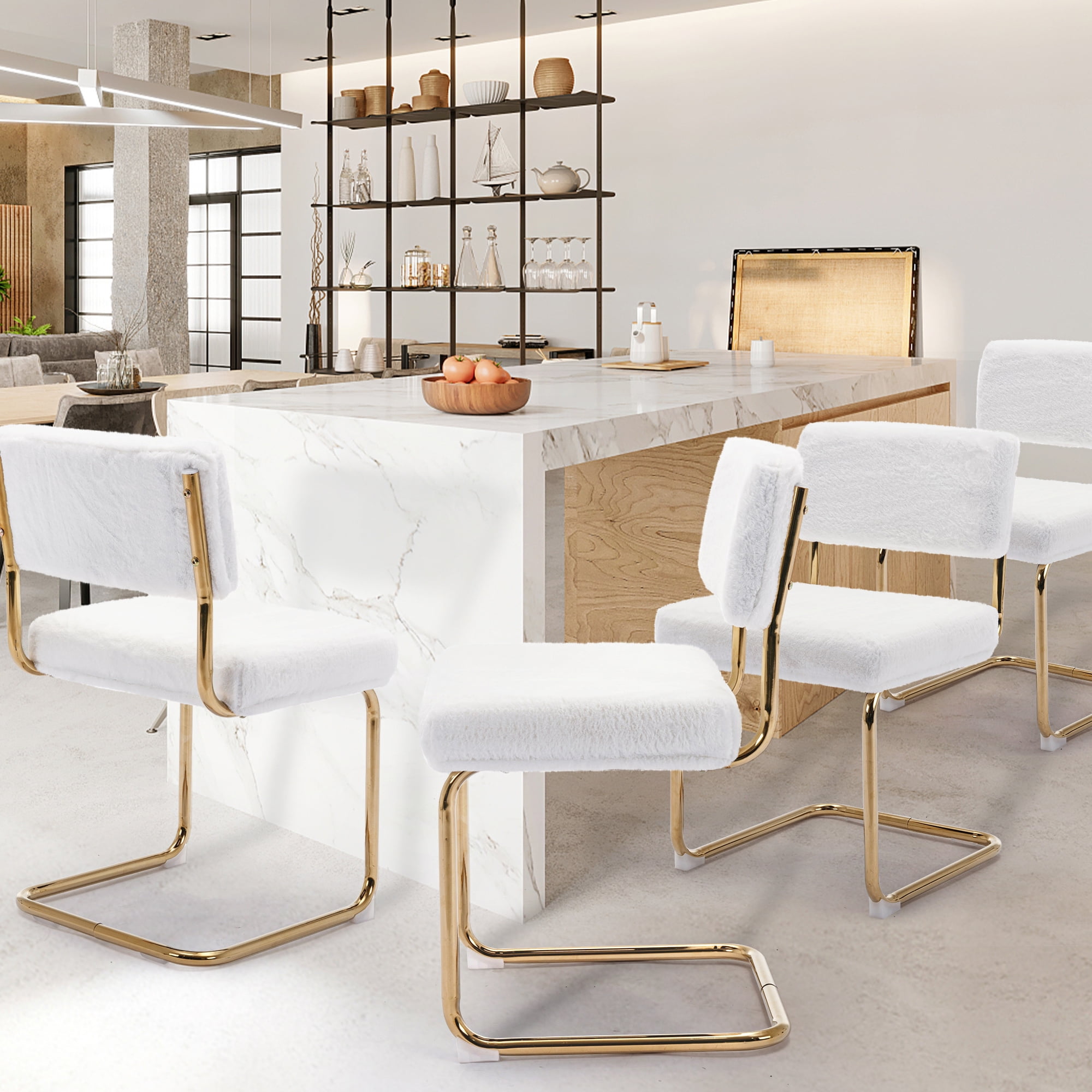 Sedona House Modern Dining Chairs Set of 6, with Artificial Rabbit Hair ...