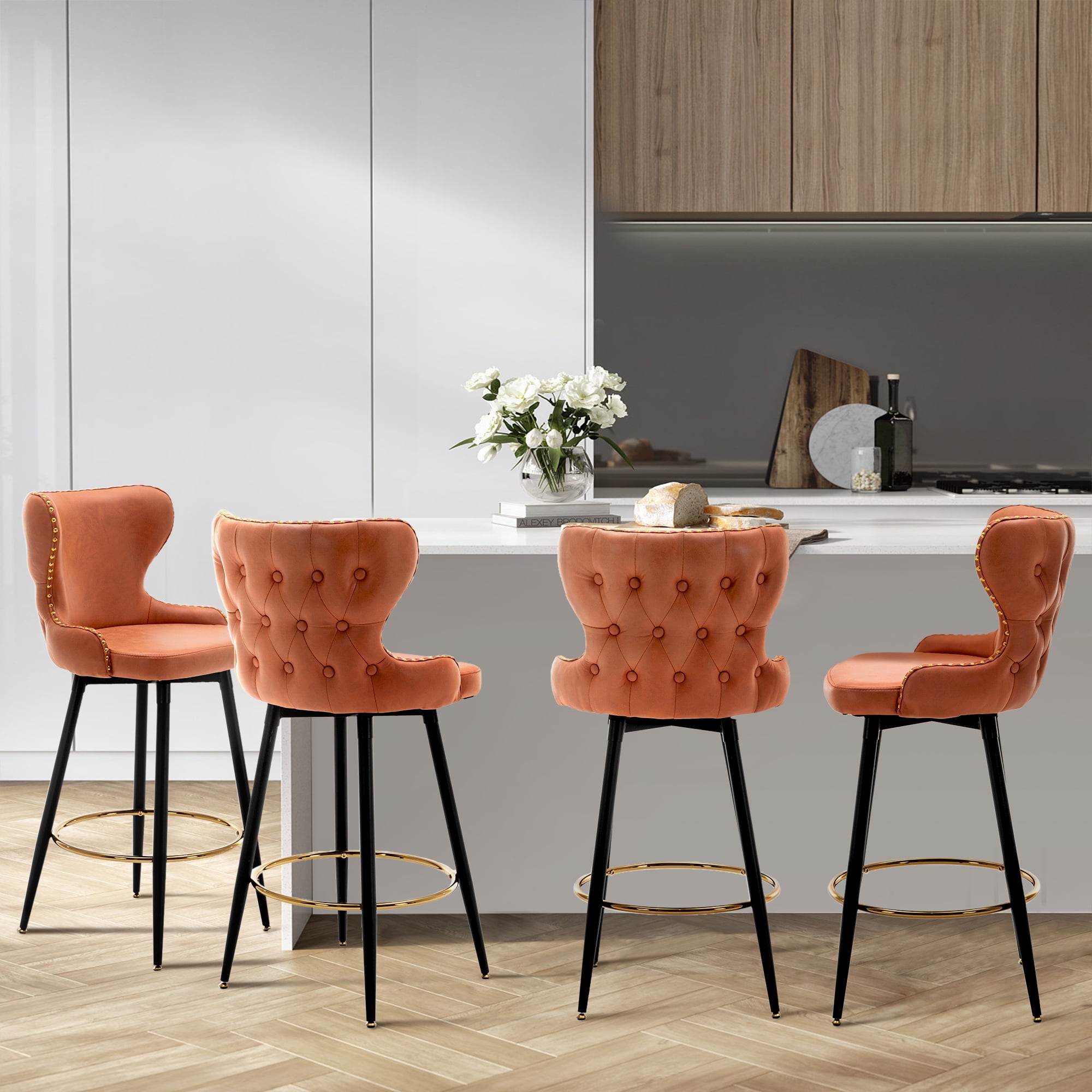 Sedona House Set of 4 29 "Modern Linen Fabric bar chairs, 180° Swivel ...