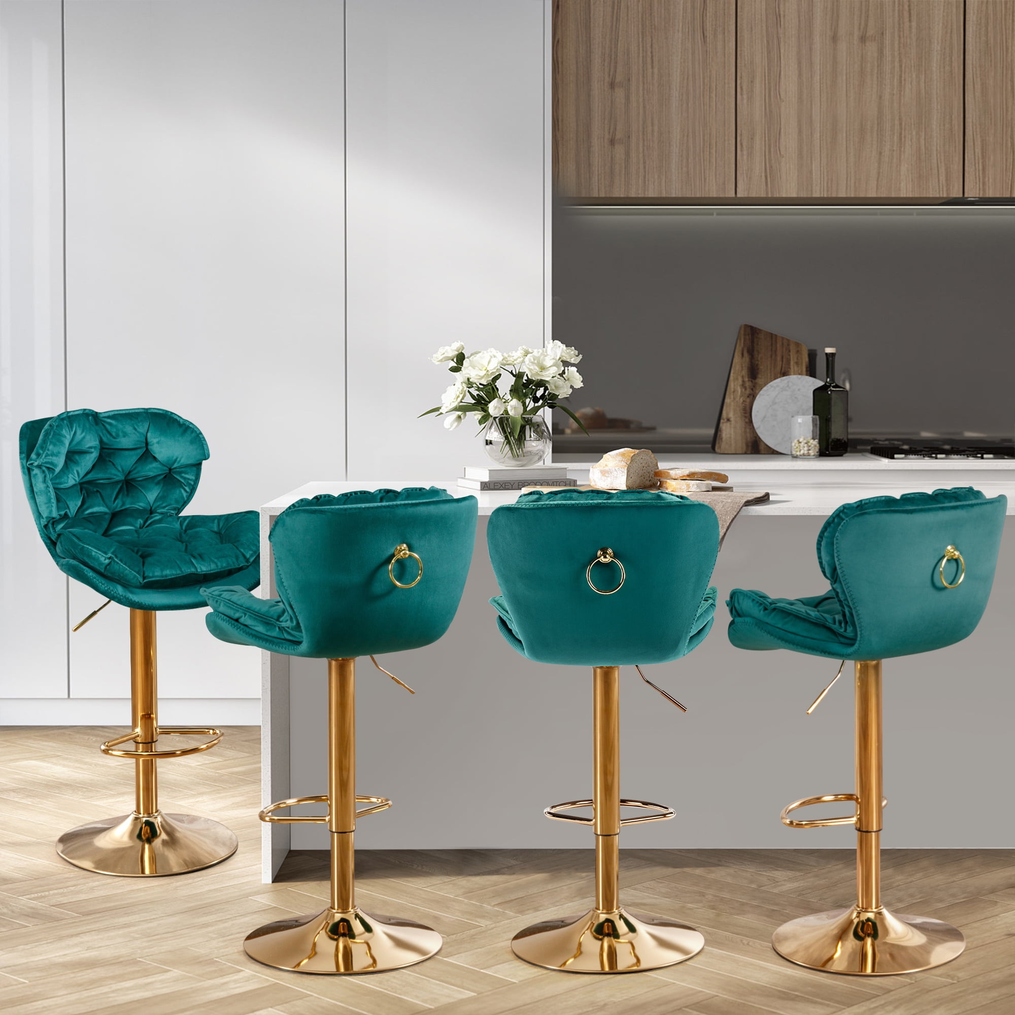 Sedona House Swivel Bar Stools Set of 4, Velvet Counter Height ...