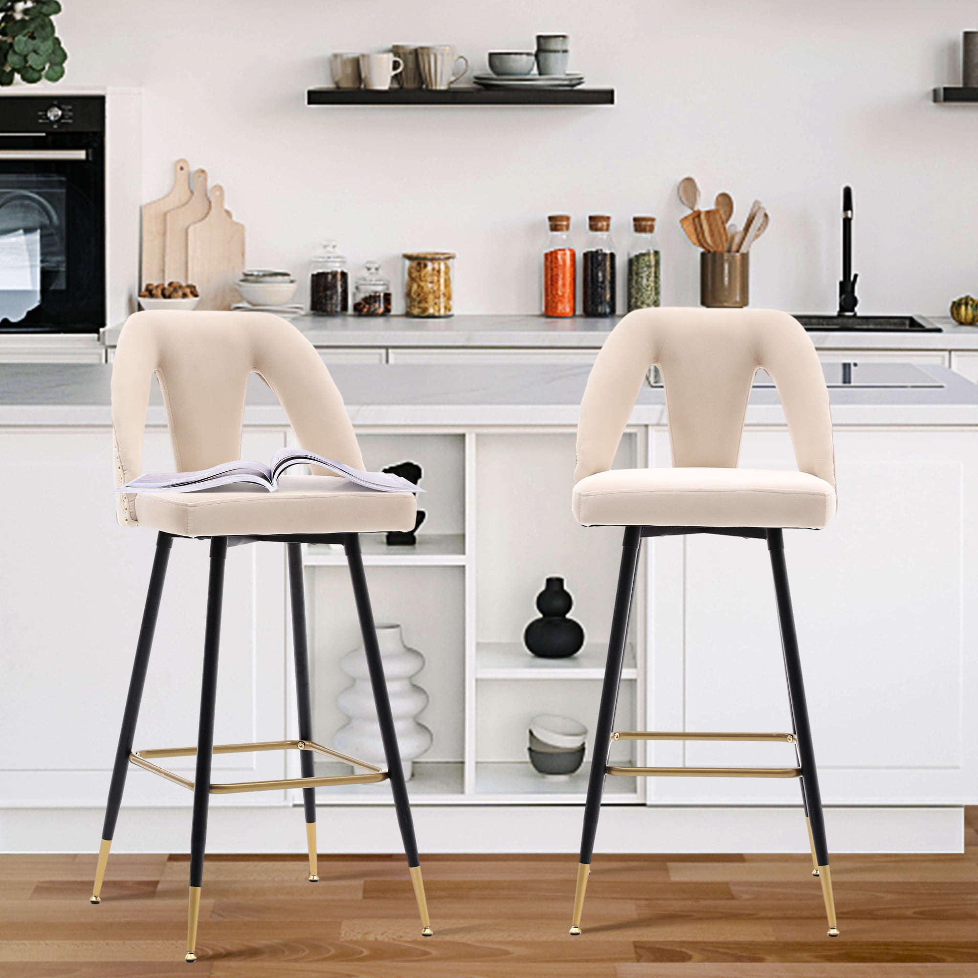 Sedona House Velvet Upholstered Barstool Set of 4, Contemporary 28 ...