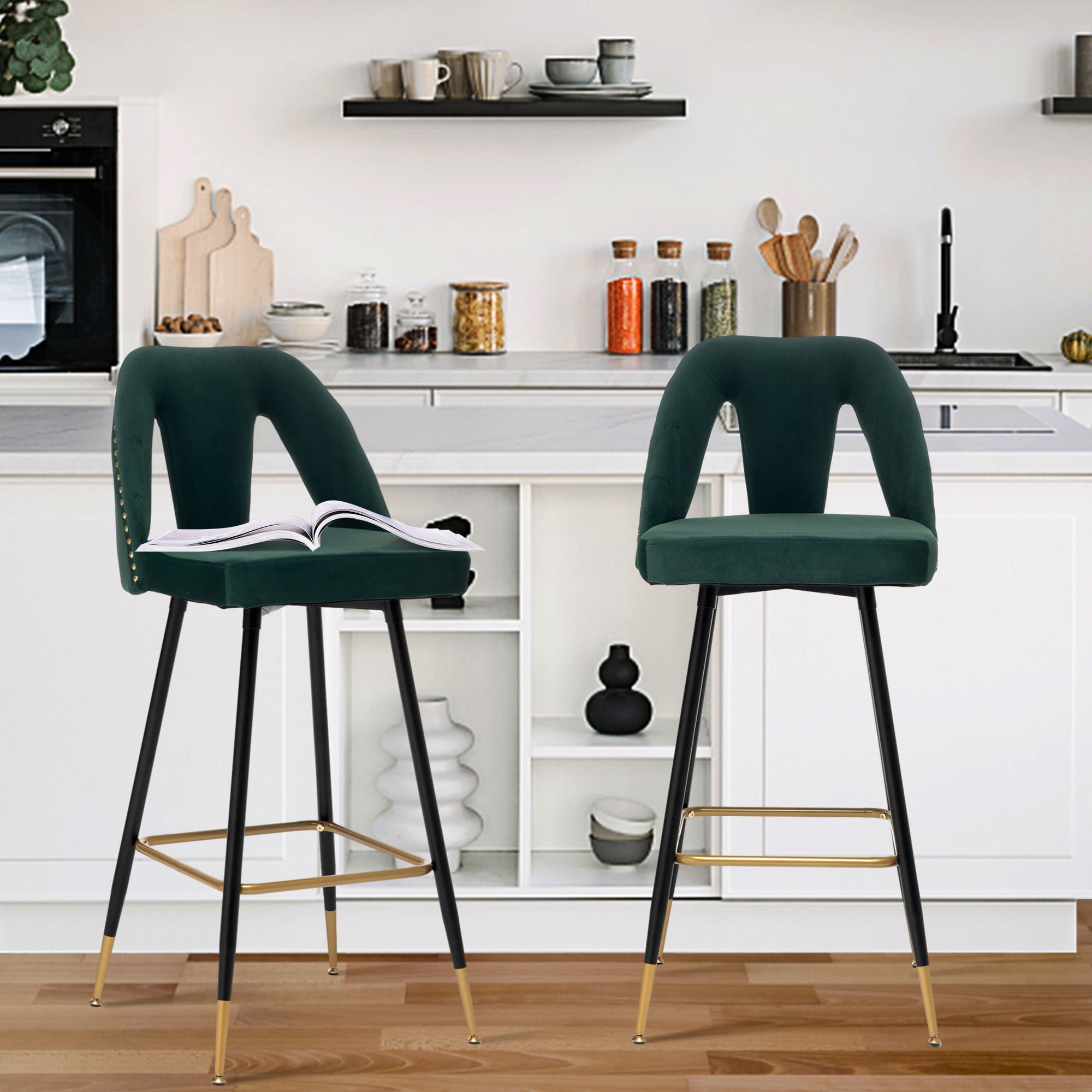 Sedona House Velvet Upholstered Barstool Set of 4, Contemporary 28 ...