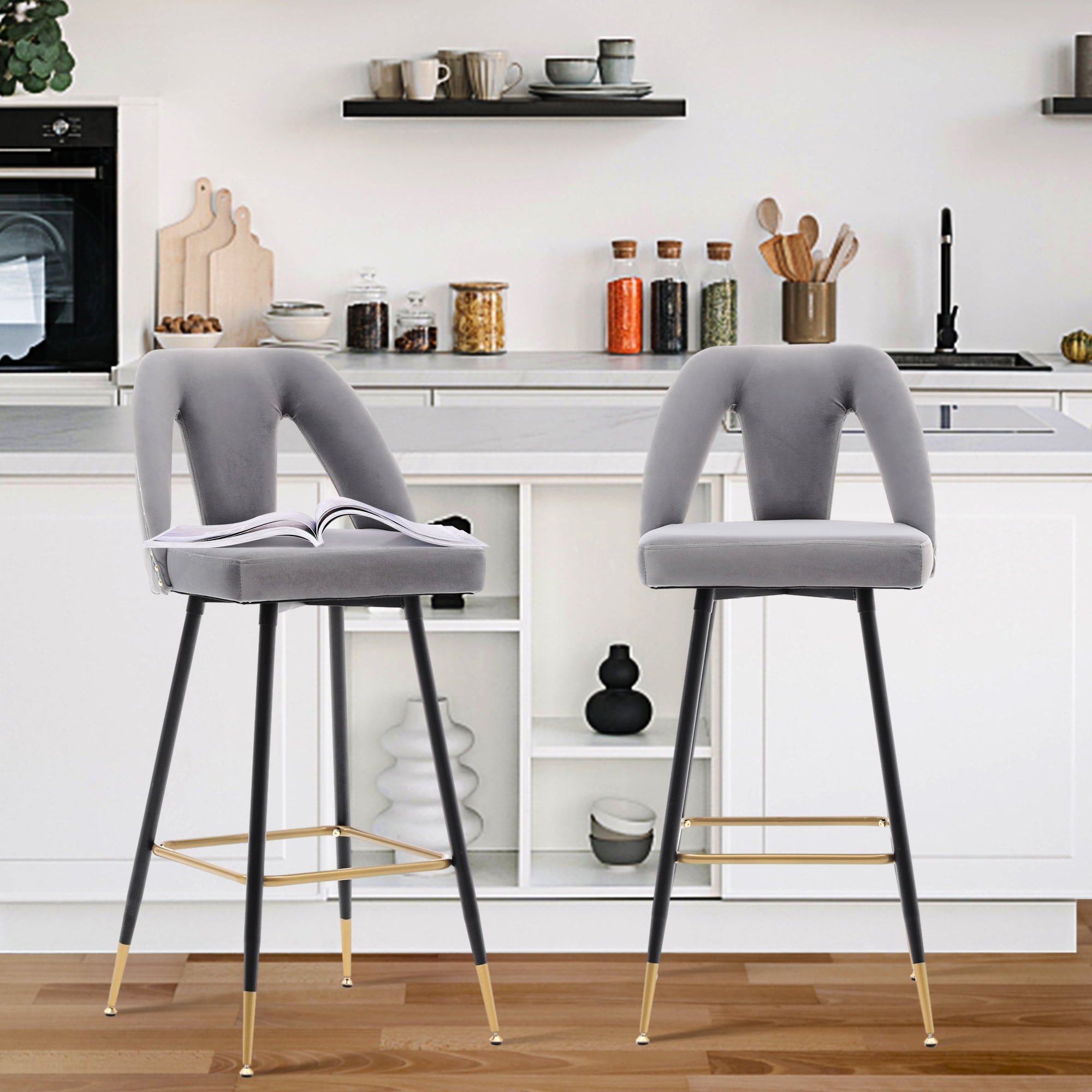 Sedona House Velvet Upholstered Barstool Set of 6, Contemporary 28 ...