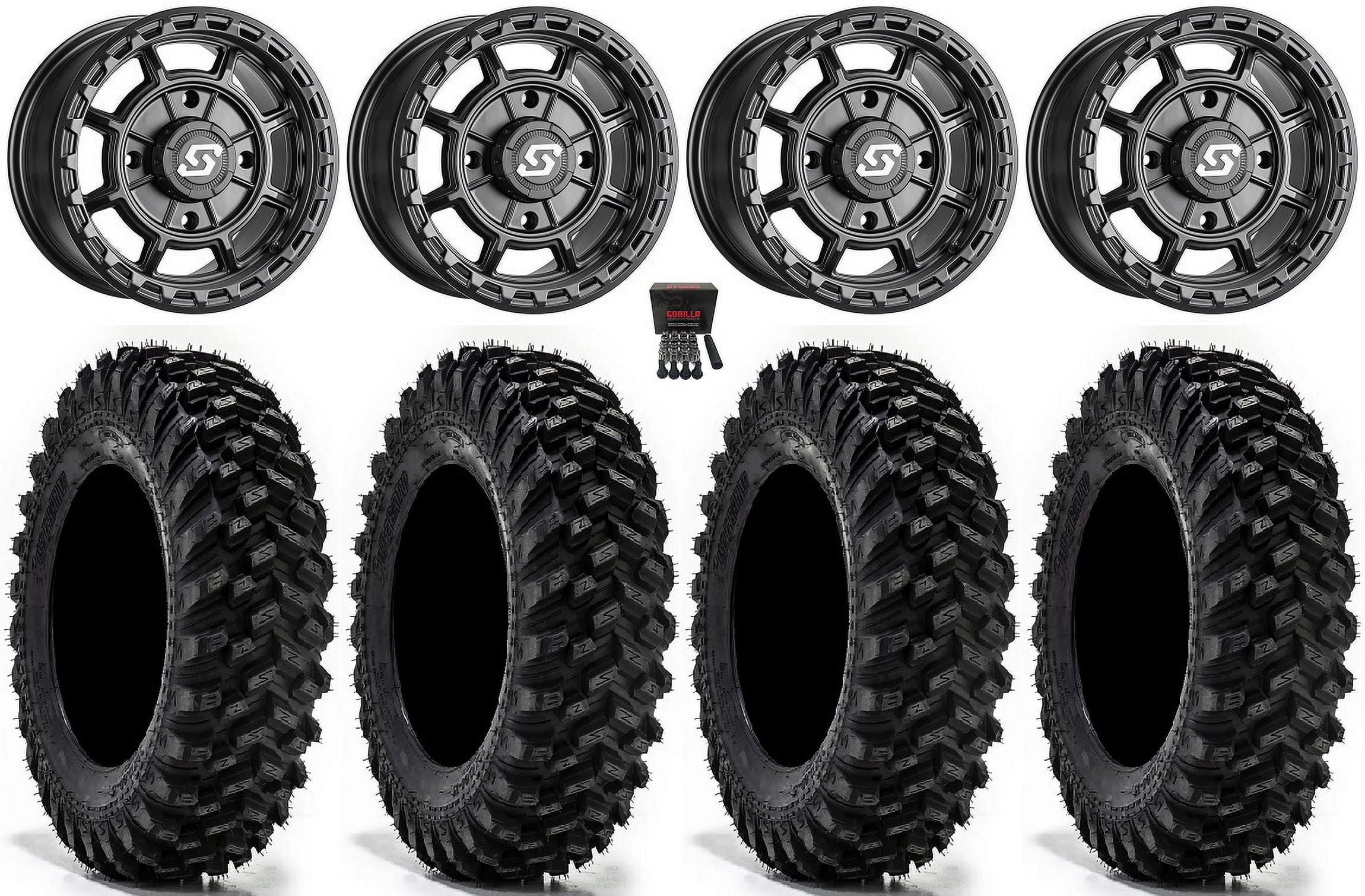 Sedona Rift 14" Wheels Black 34" Warrior XT Sticky Tires Can-Am ...