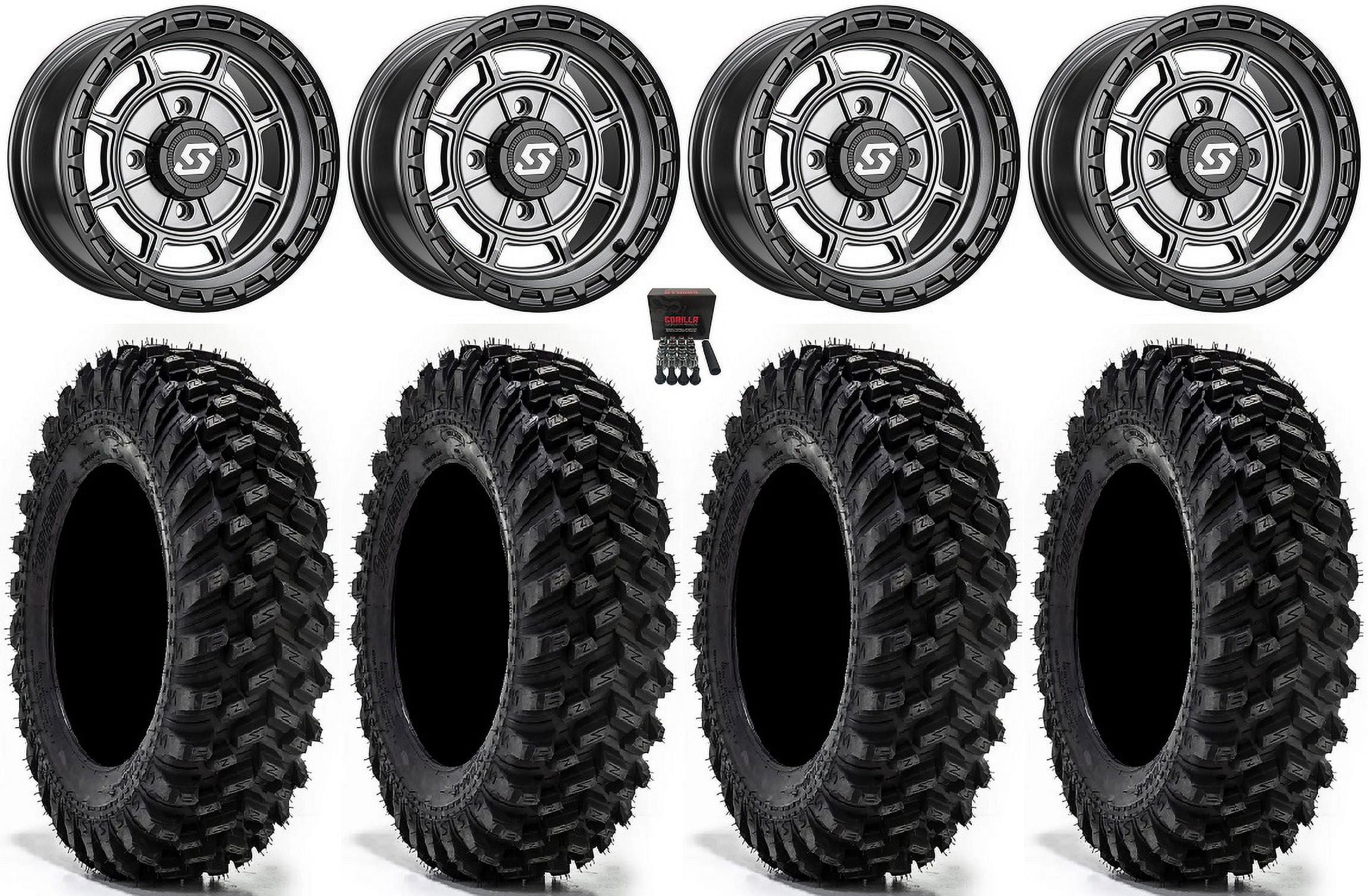 Sedona Rift 14" Wheels Grey 34" Warrior XT Sticky Tires Can-Am Maverick ...