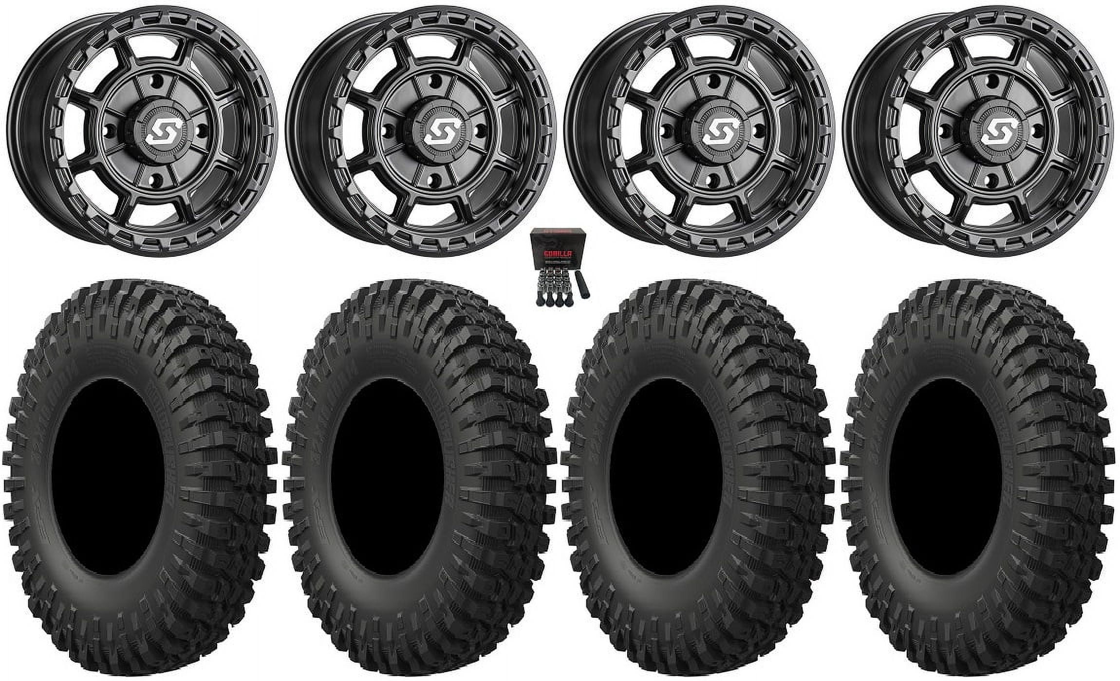 Sedona Rift 15x7 Wheels Black 33" MotoCrusher Tires Can-Am Commander ...