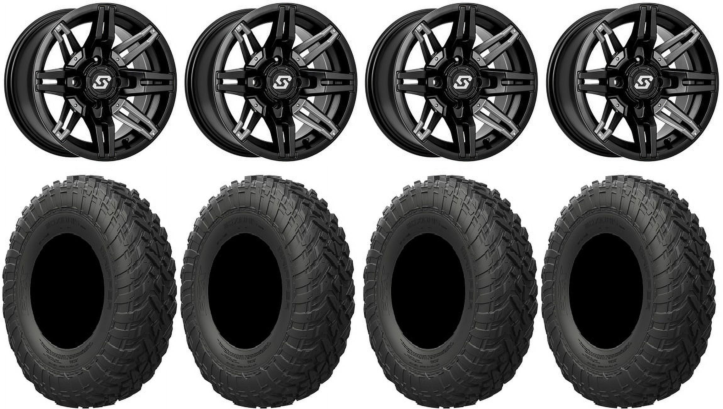 Sedona Rukus 14" Wheels Black +30mm 30" Gripper M/T Tires Polaris RZR ...
