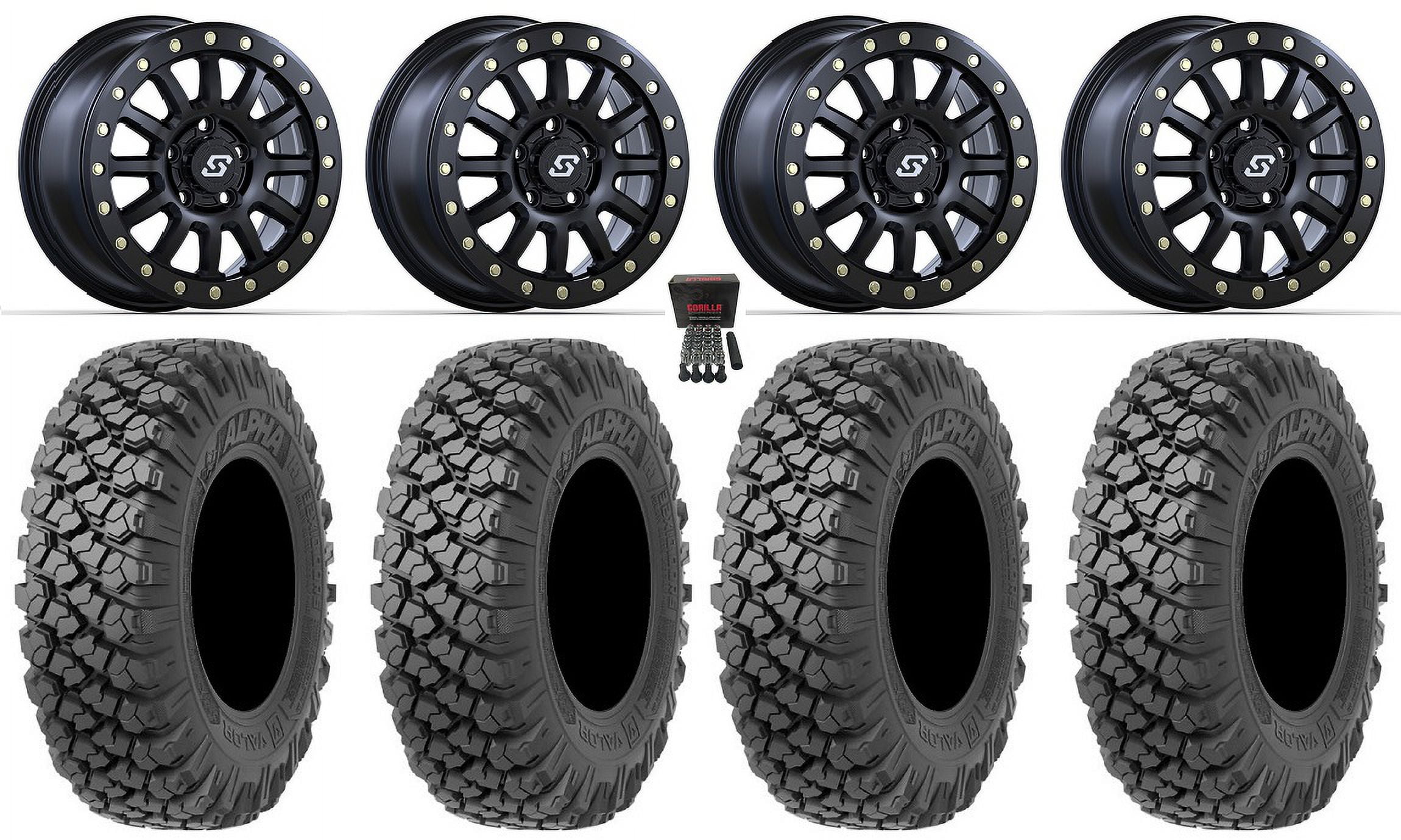 Sedona Sano Bdlk 15" Wheels Bk 32" Alpha Tires Polaris RZR Turbo R ...