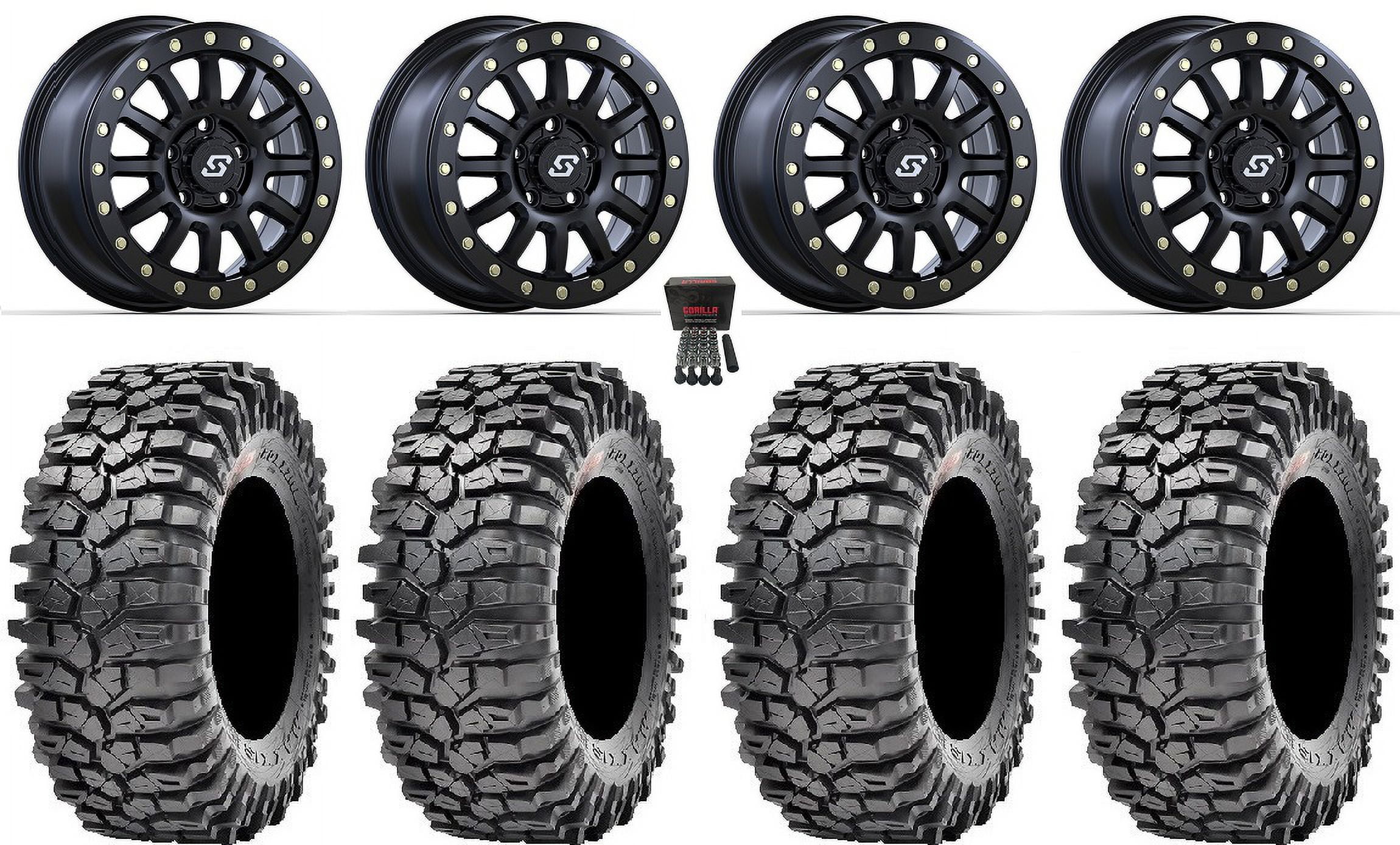 Sedona Sano Bdlk 15" Wheels Bk 32" Roxxzilla Tires Polaris RZR Turbo R ...