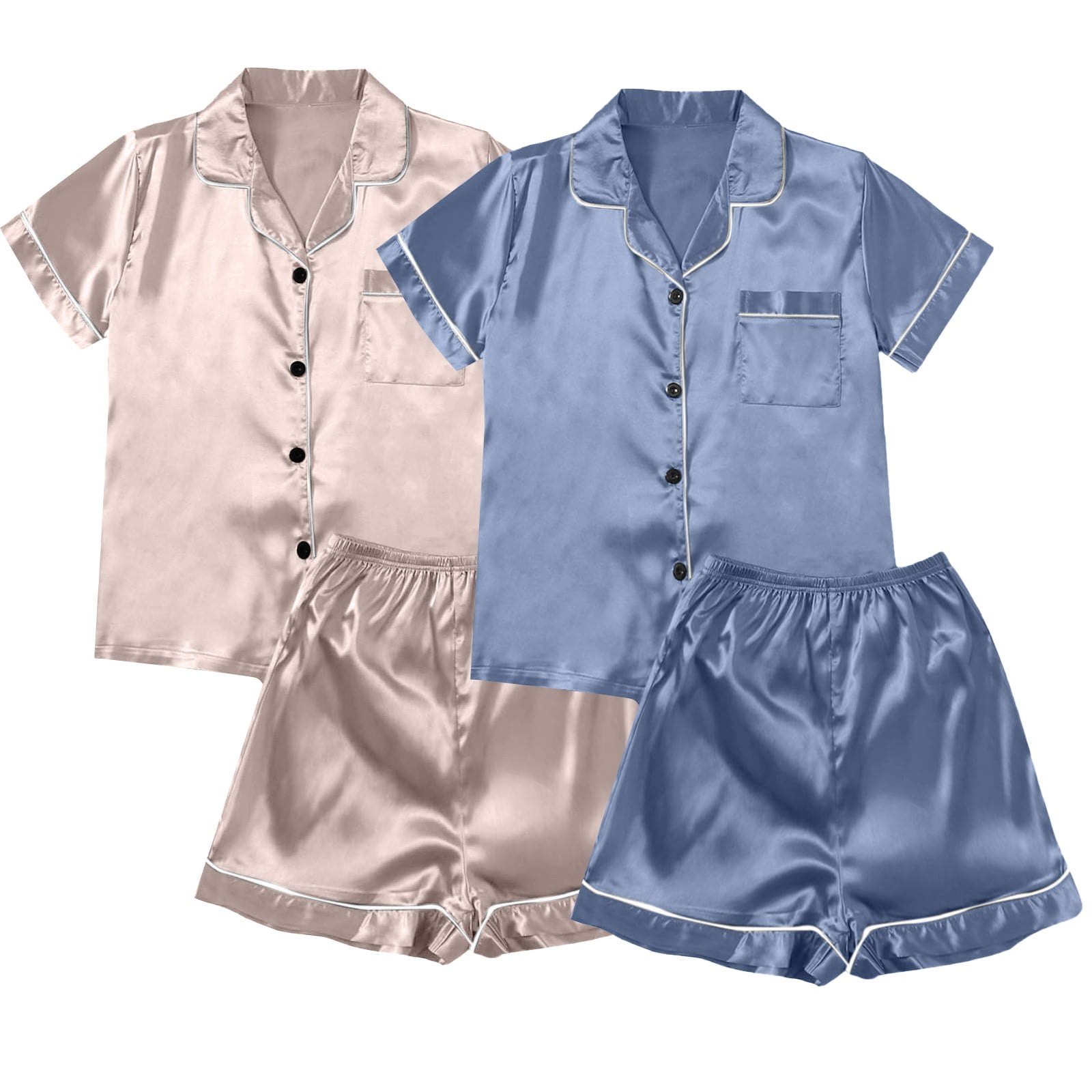 Seductiva Clothing 2 Piece Lounge Pjs Satin Pyjamas Women's Short 4 ...