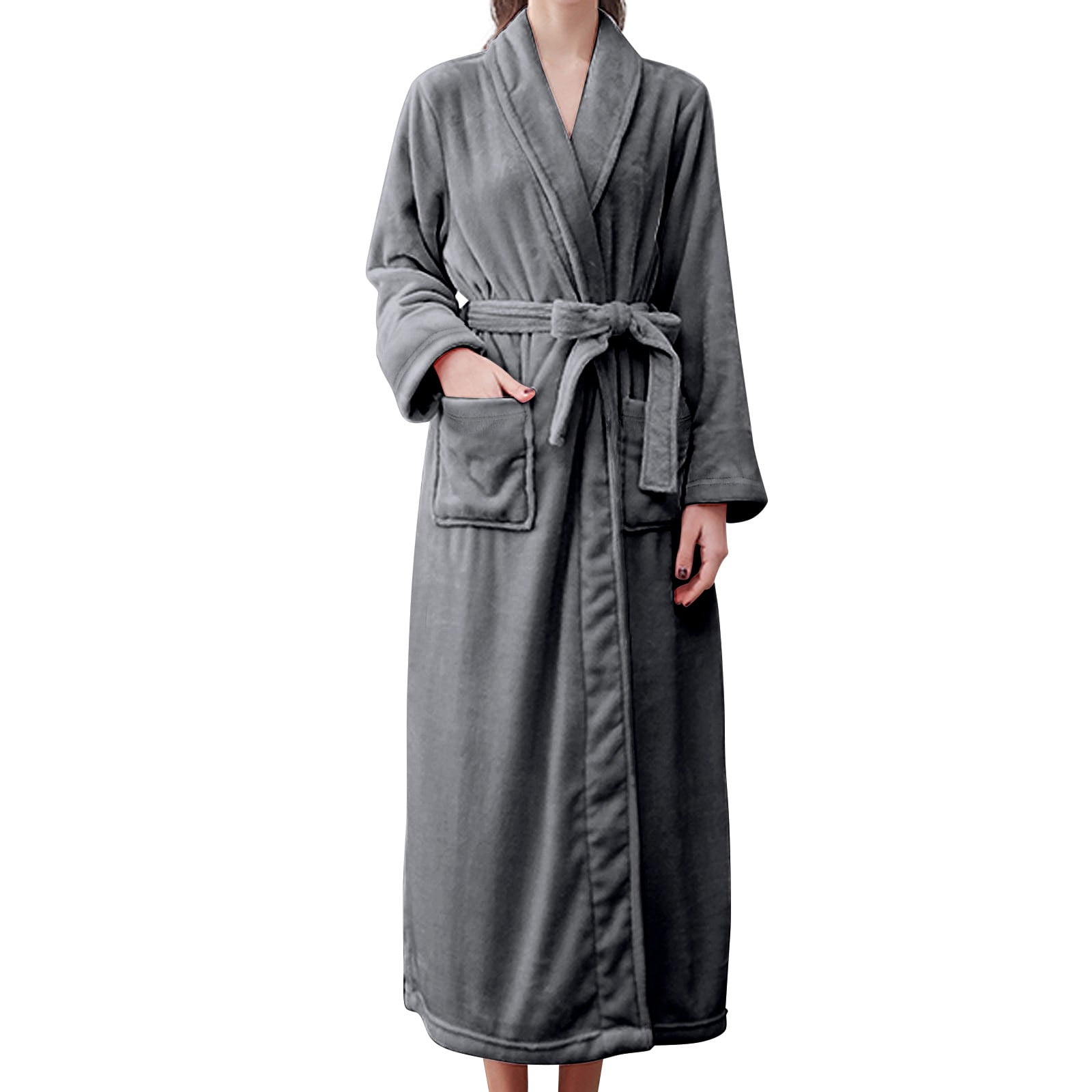 Seductiva Clothing Women Robes Women's Double Pocket Flannel Bathrobe ...