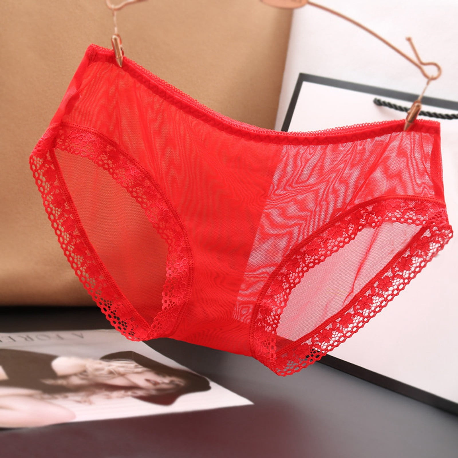 Seductive Women's Underwear Lace Trim Low Waist Transparent Mesh Large Size Thin Lifting ...