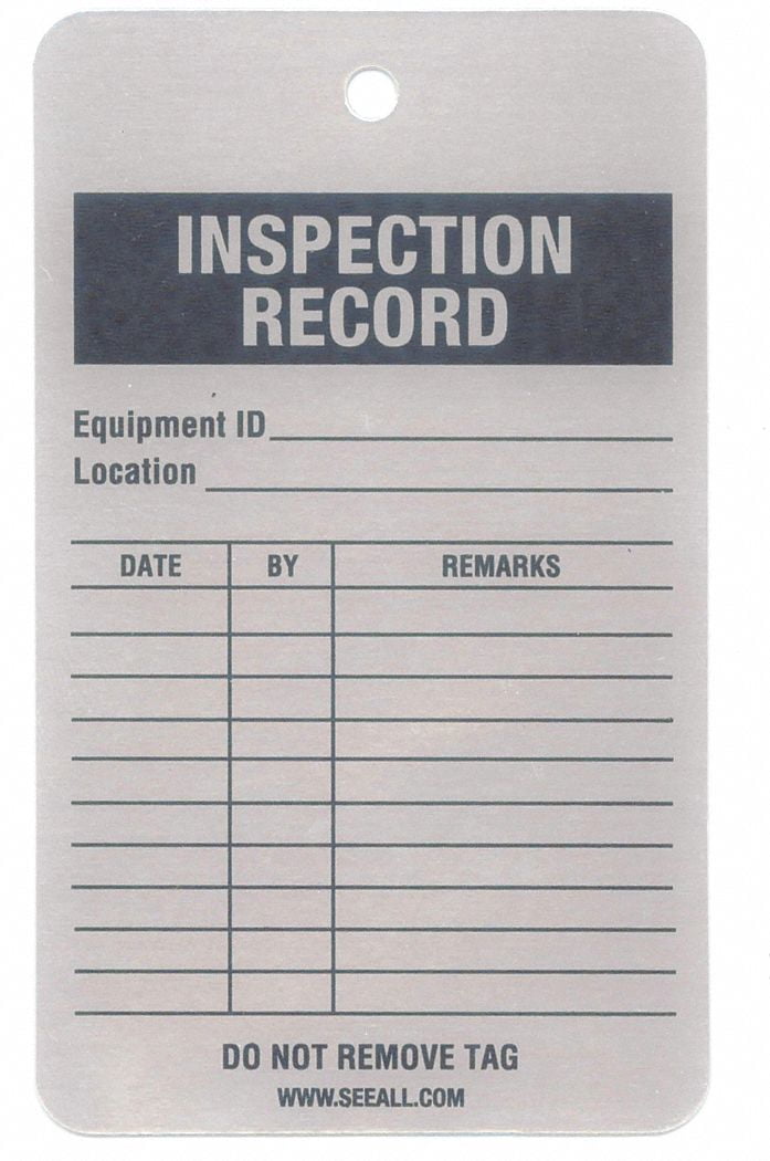 See All Industries Inspection Rcd Tag,5 x 3 In,Al,PK25 TUF-INSP ...