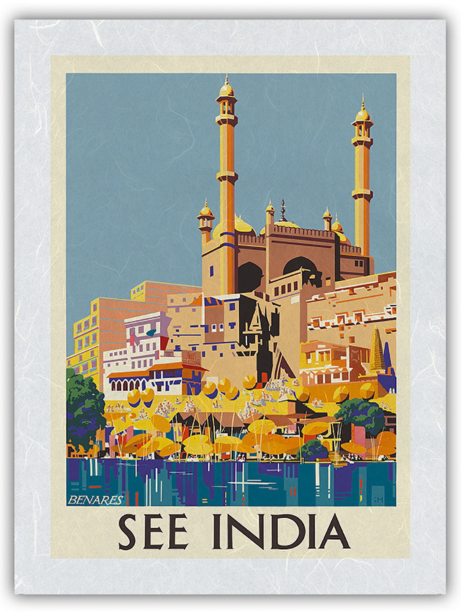 See India - Benares (Varanasi) - Ganges River - Vintage Travel Poster ...