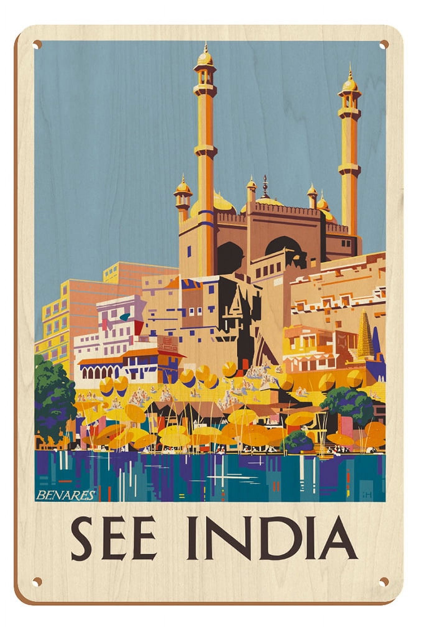 See India - Benares (Varanasi) - Ganges River - Vintage Travel Poster ...