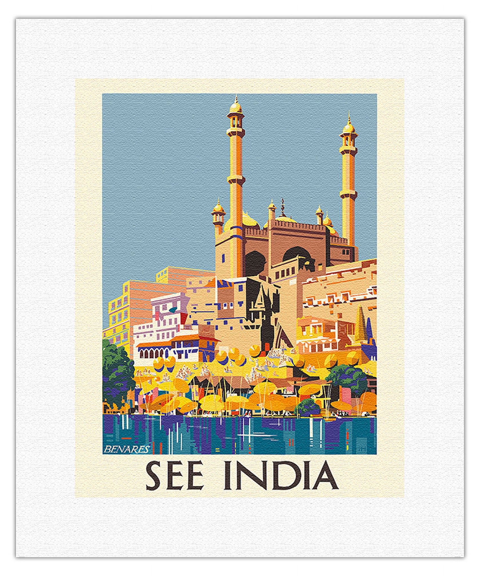 See India - Benares (Varanasi) - Ganges River - Vintage Travel Poster ...
