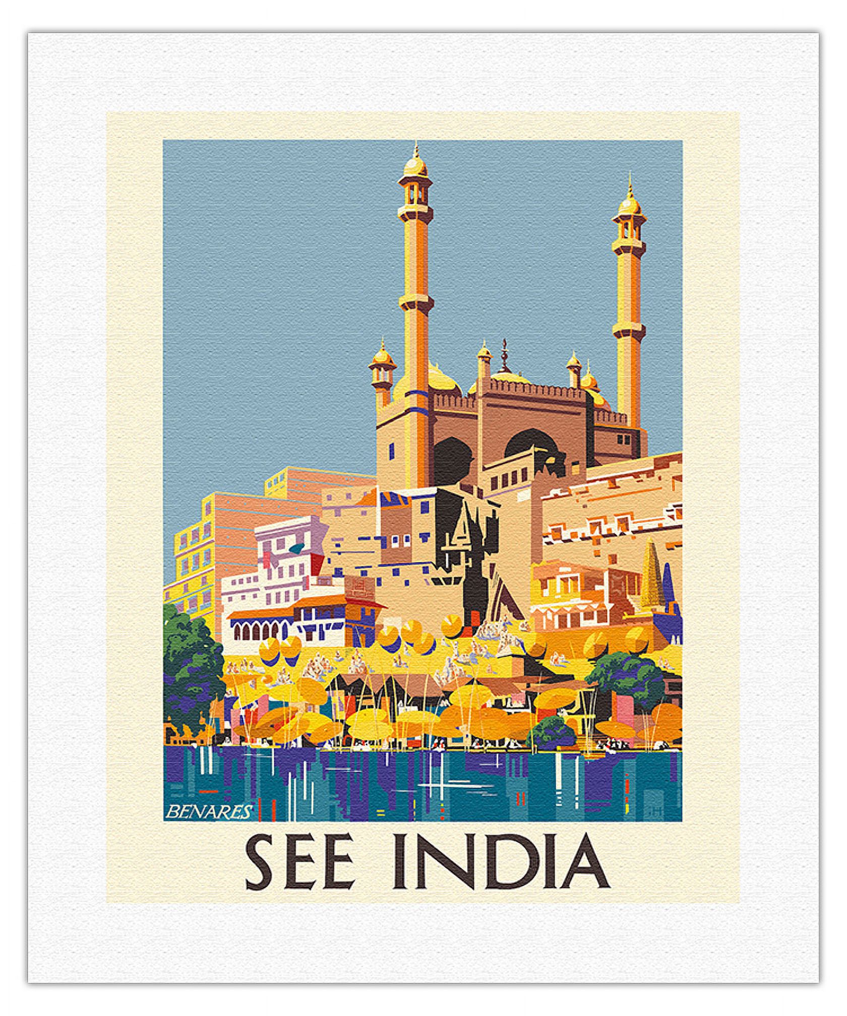 See India - Benares (Varanasi) - Ganges River - Vintage Travel Poster ...