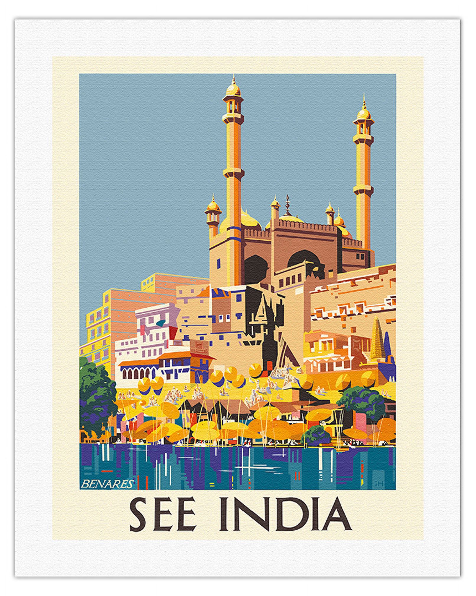 See India - Benares (Varanasi) - Ganges River - Vintage Travel Poster ...