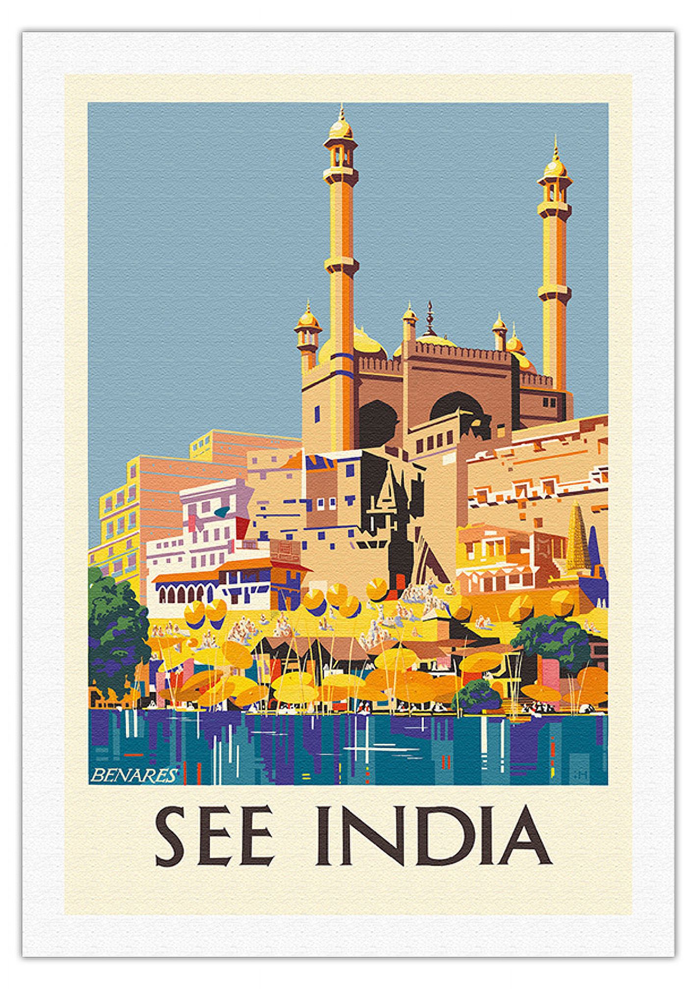 See India - Benares (Varanasi) - Ganges River - Vintage Travel Poster ...