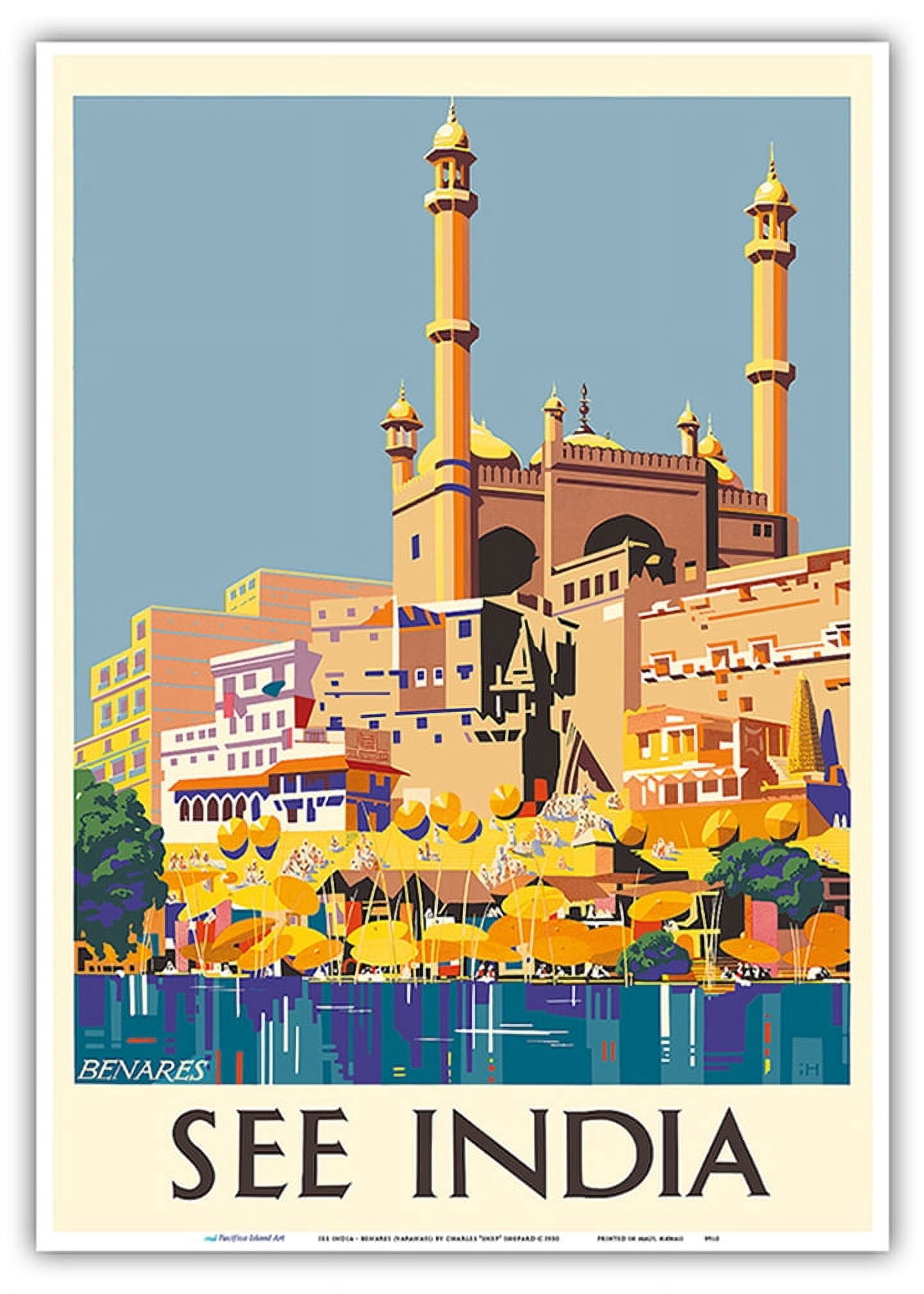 See India - Benares (Varanasi) - Ganges River - Vintage Travel Poster ...