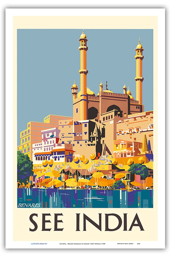 See India - Benares (Varanasi) - Ganges River - Vintage Travel Poster ...