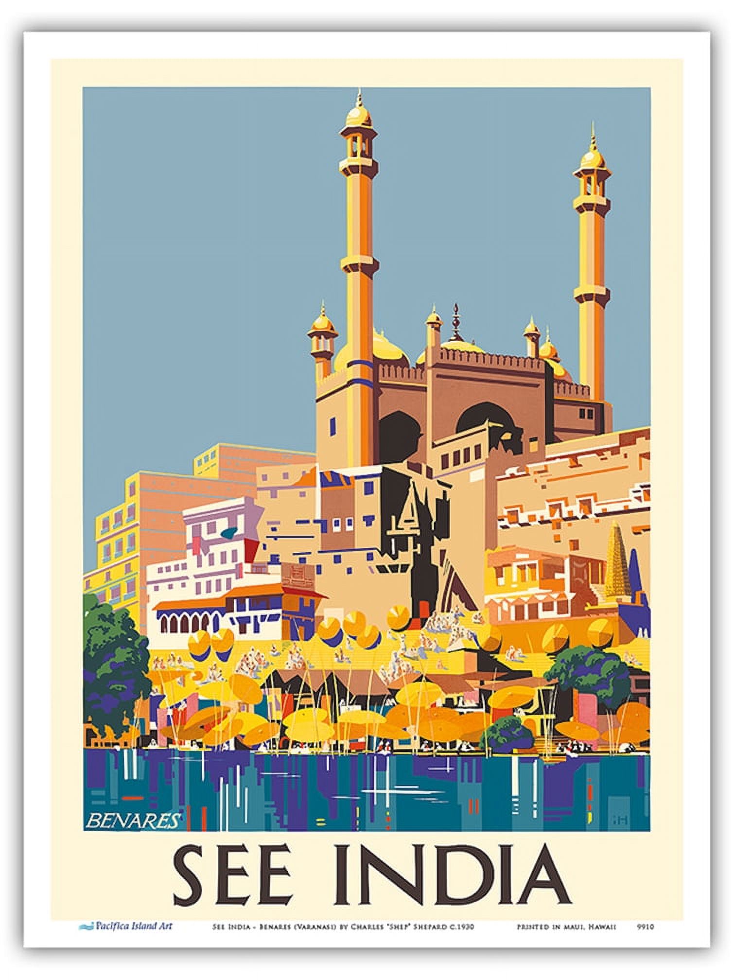 See India - Benares (Varanasi) - Ganges River - Vintage Travel Poster ...