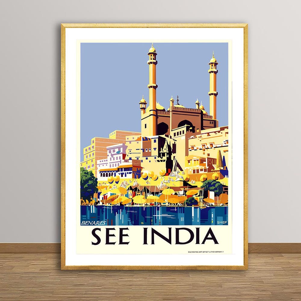 See India Benares Vintage Travel Poster - Retro India Poster Gift Idea ...