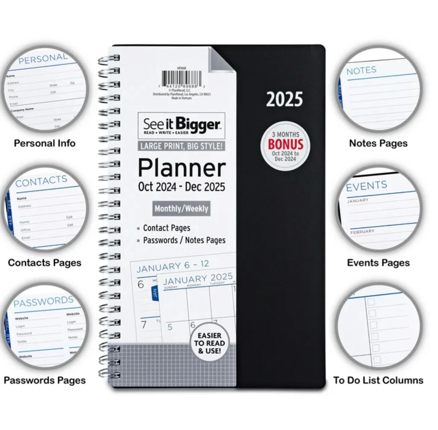 See It Bigger 2025 Monthly Weekly Planner Large Print New 8.75" X 5.75 ...