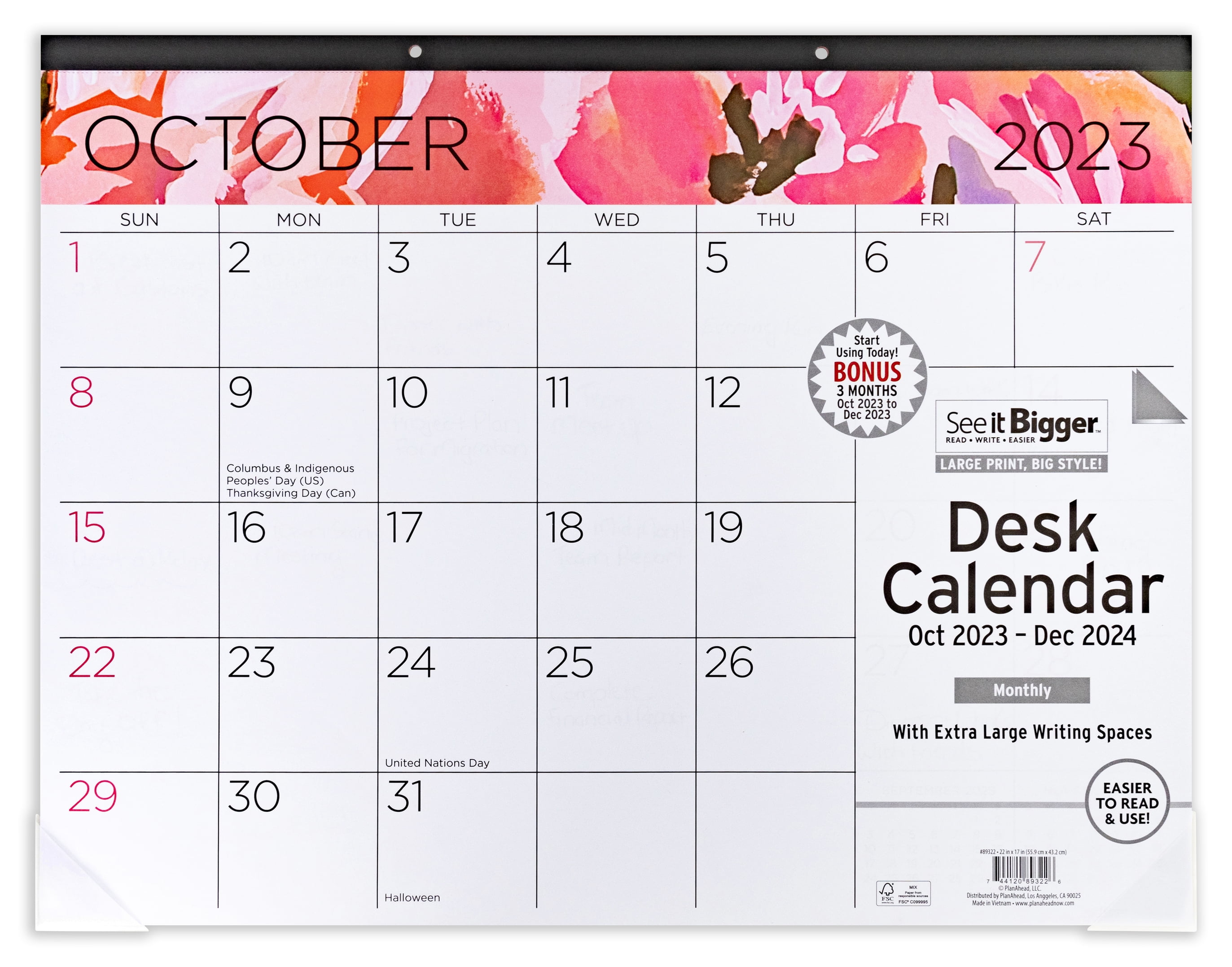 See It Bigger Monthly Desk Calendar, October 2023 - December 2024 (22 ...
