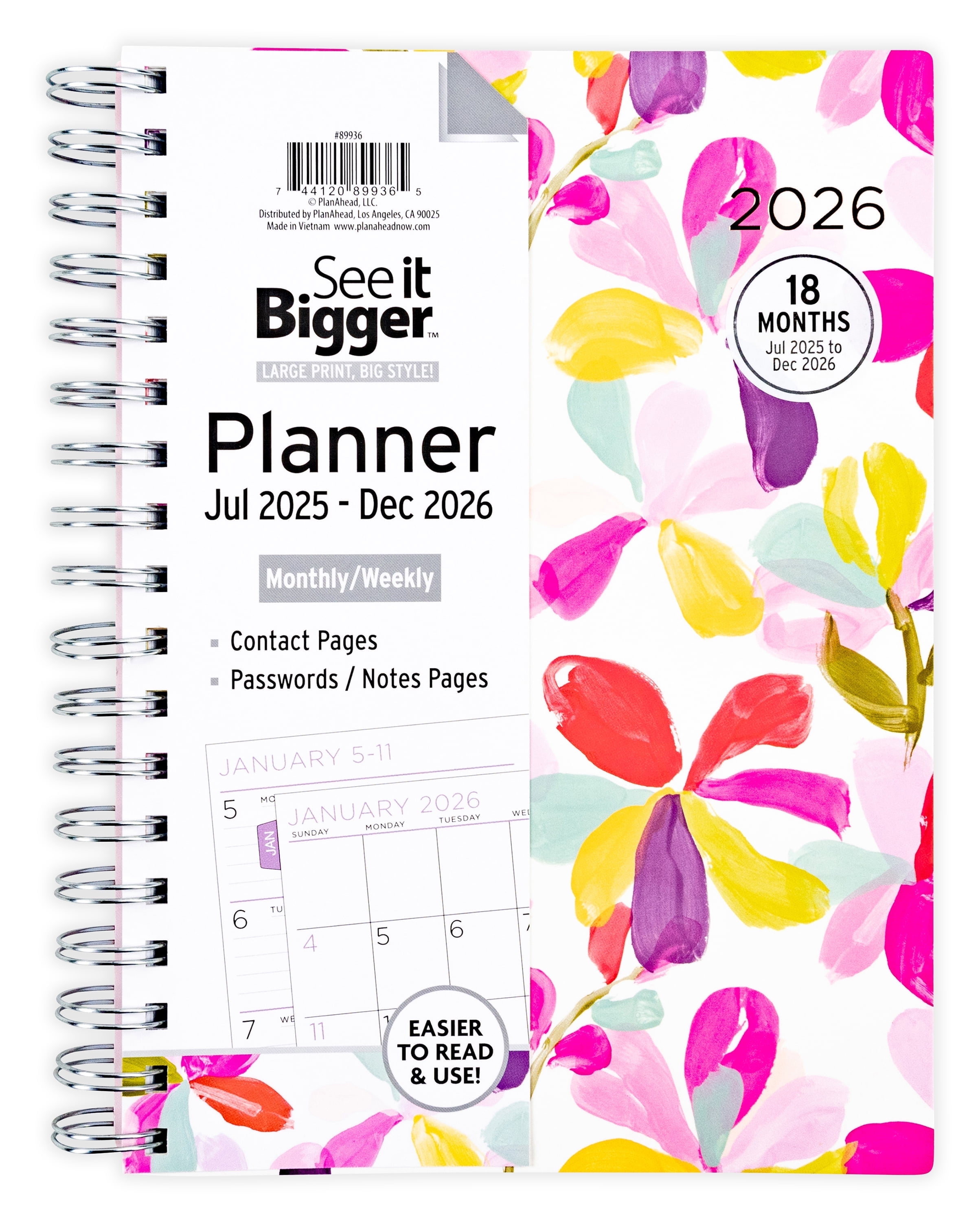 See It Bigger Monthly Weekly Medium Floral Planner (7" x 9") - Walmart.com