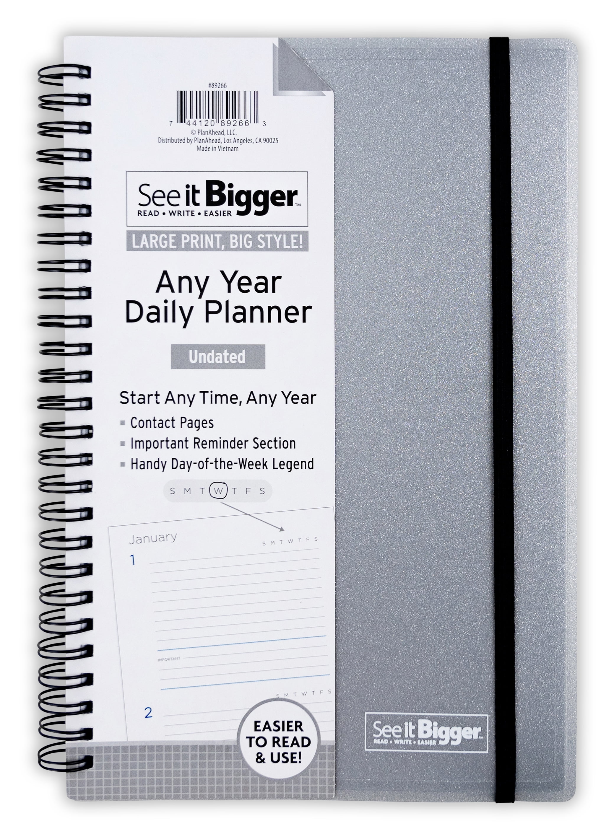 See It Bigger Undated Daily Planner (9.25 x 6.25) Gray - Walmart.com