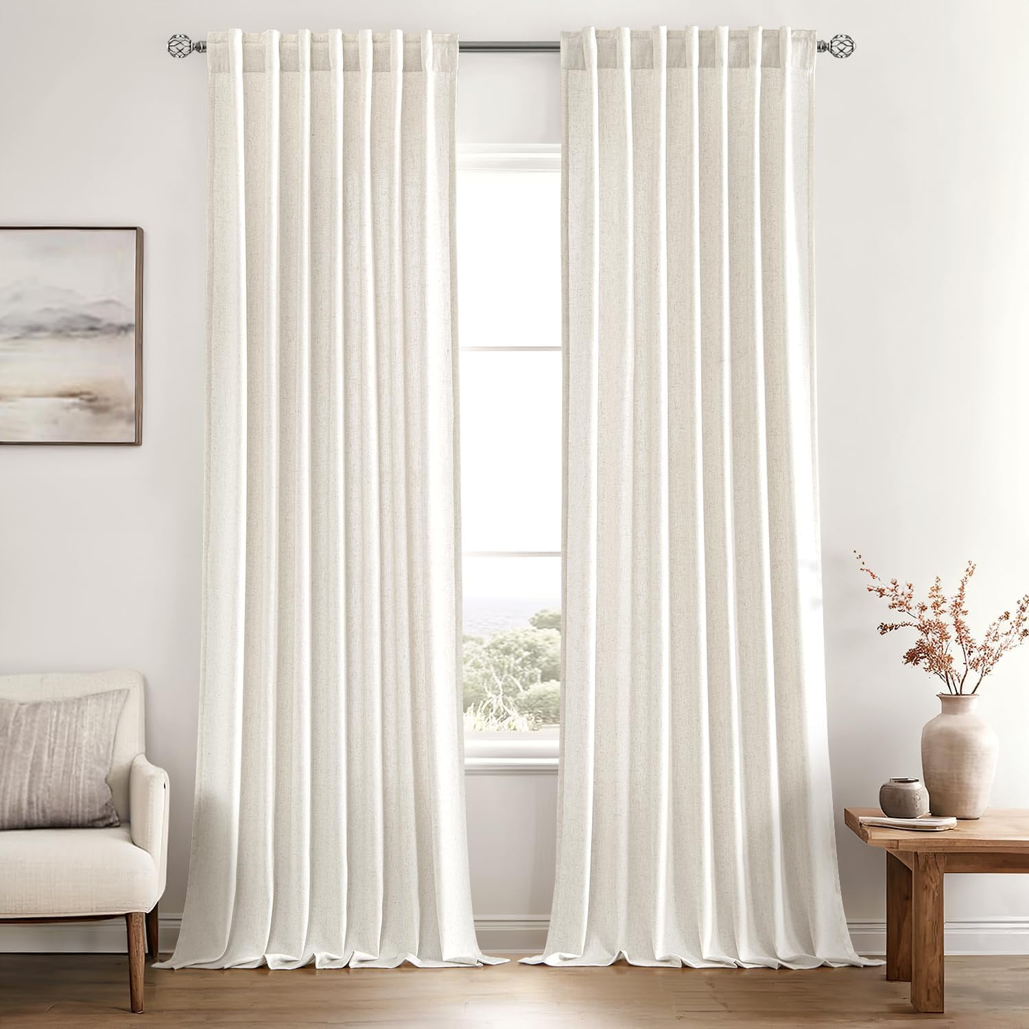 No See Through Privacy Linen Curtains 2 Panels, Light Filtering Curtain ...
