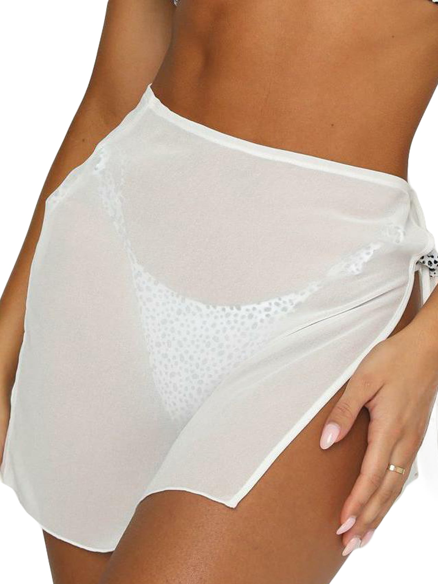 See Through Lace Up Sheer Beach Skirt Swimsuit Cover Ups Women Summer